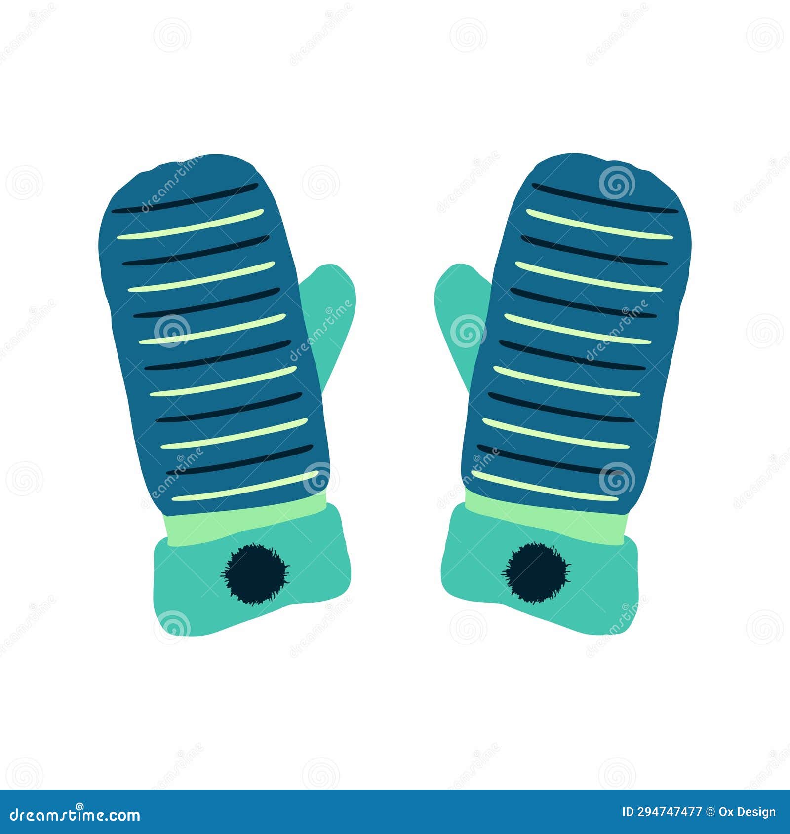 Blue Knitted Mittens Flat Style Clip Art. Isolated Vector. Stock ...