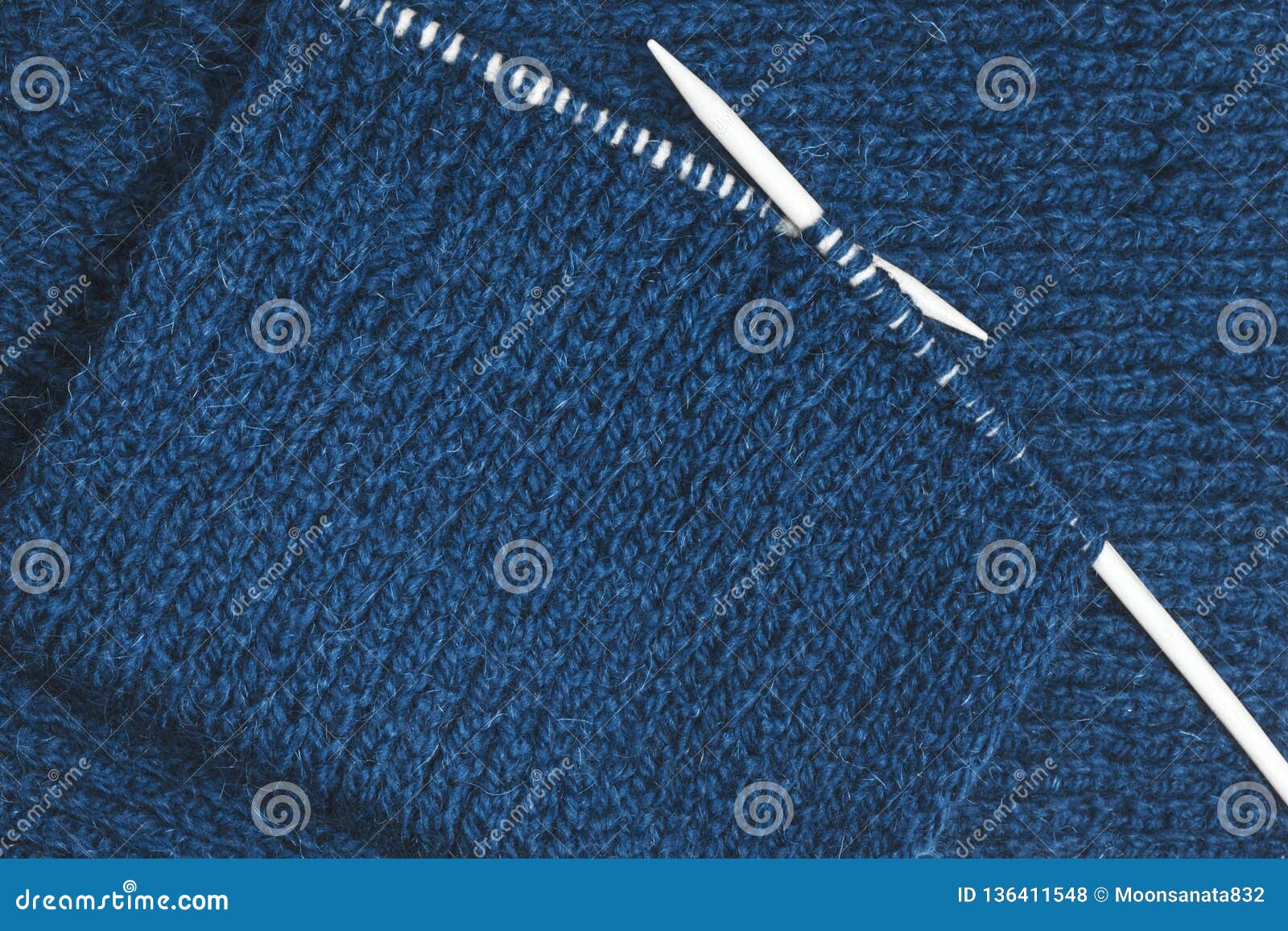 Blue Knitting Wool and Needles. English Elastic Yarn Stock Photo ...