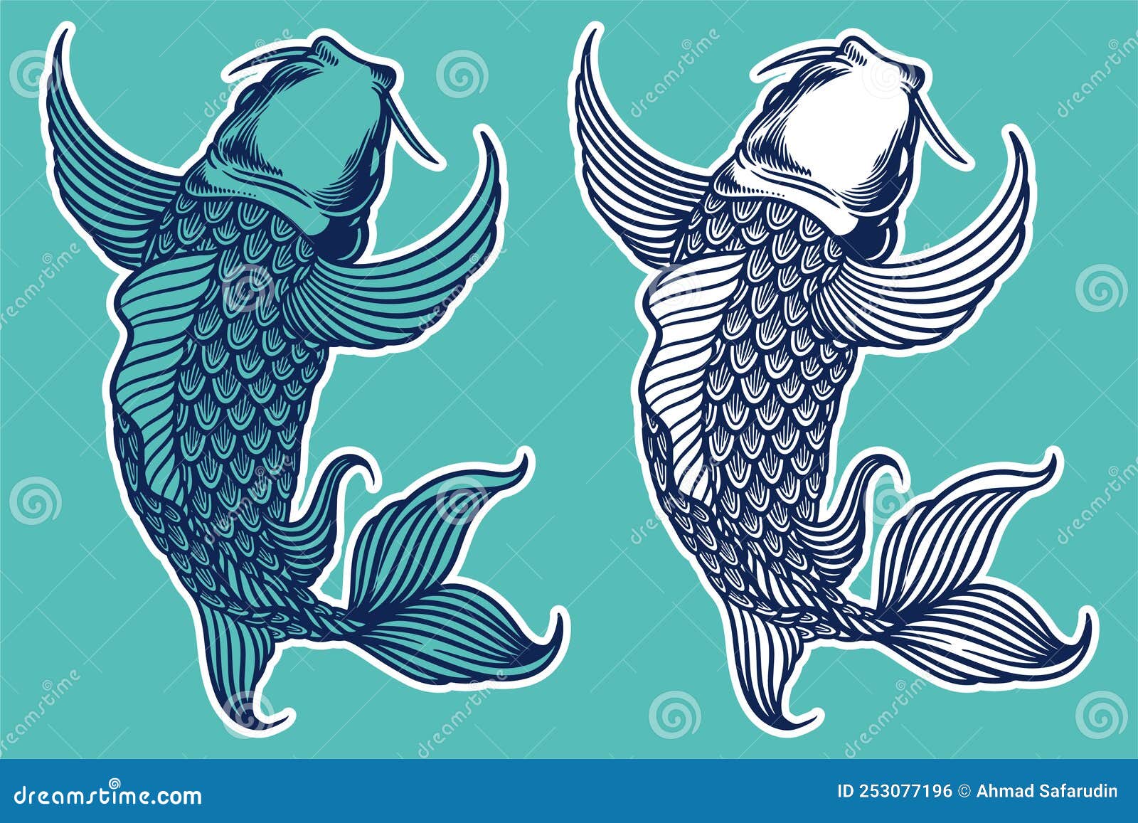 Blue Koi Fish Vector Illustration Cartoon Style Stock Vector ...