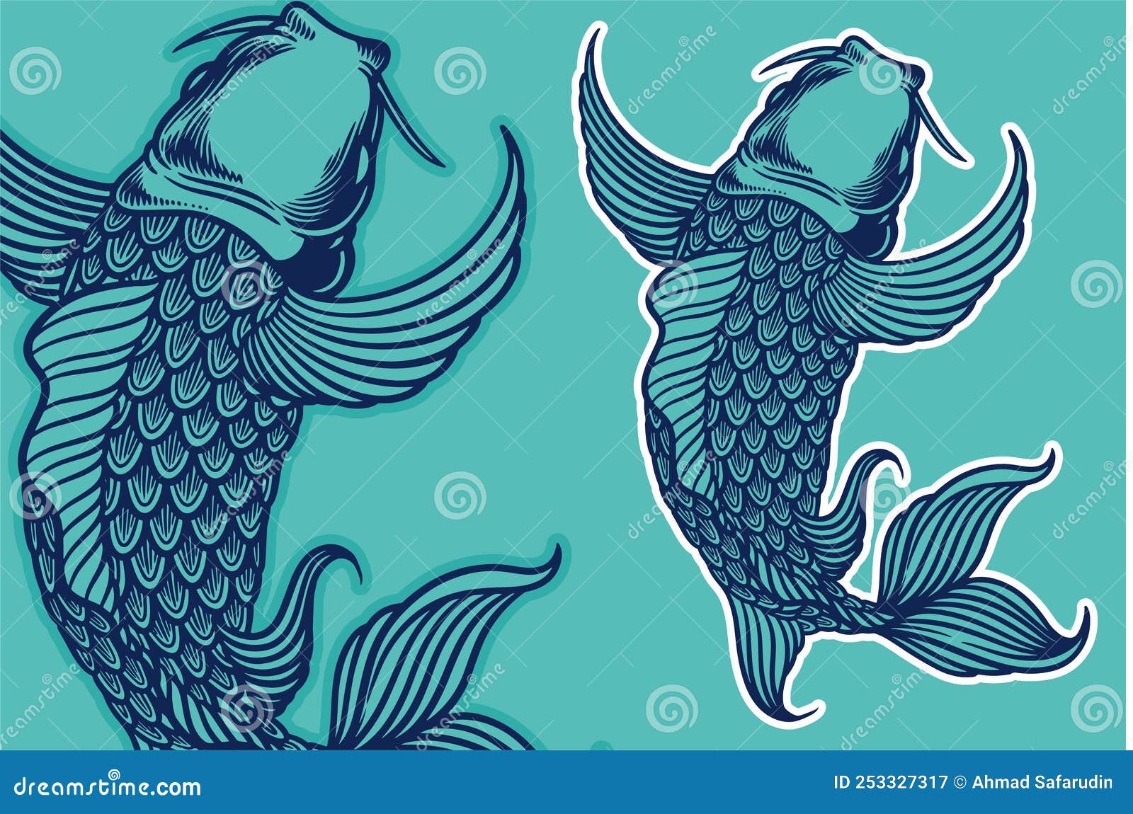 Blue Koi Fish Vector Illustration Cartoon Style Stock Illustration ...