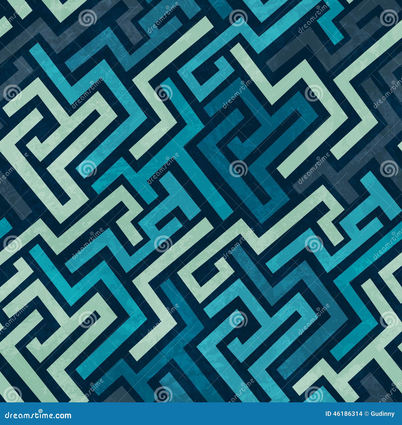 Blue Labyrinth Seamless Texture with Grunge Effect Stock Vector ...