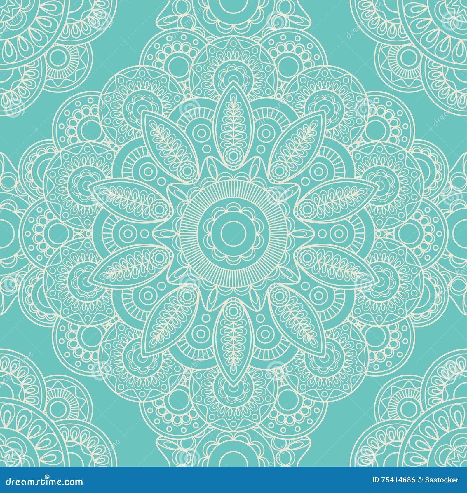 Blue Lace Boho Doodle Seamless Pattern Stock Vector - Illustration of ...
