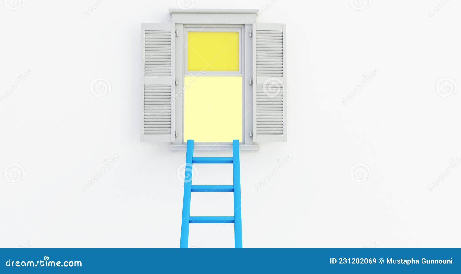 Blue Ladder on an Open Window Isolated on White Background Stock ...