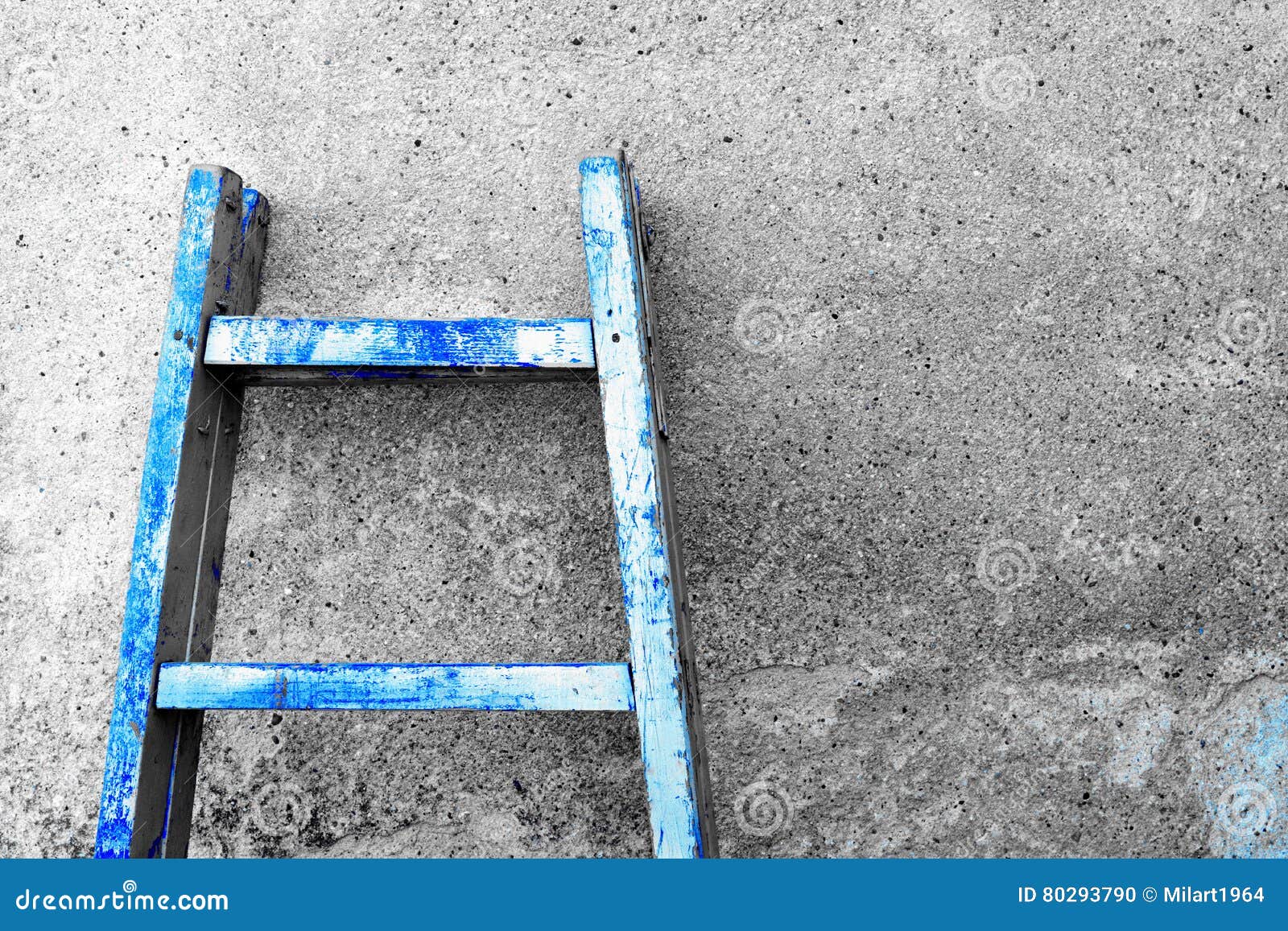 Blue ladder. stock photo. Image of wooden, background - 80293790