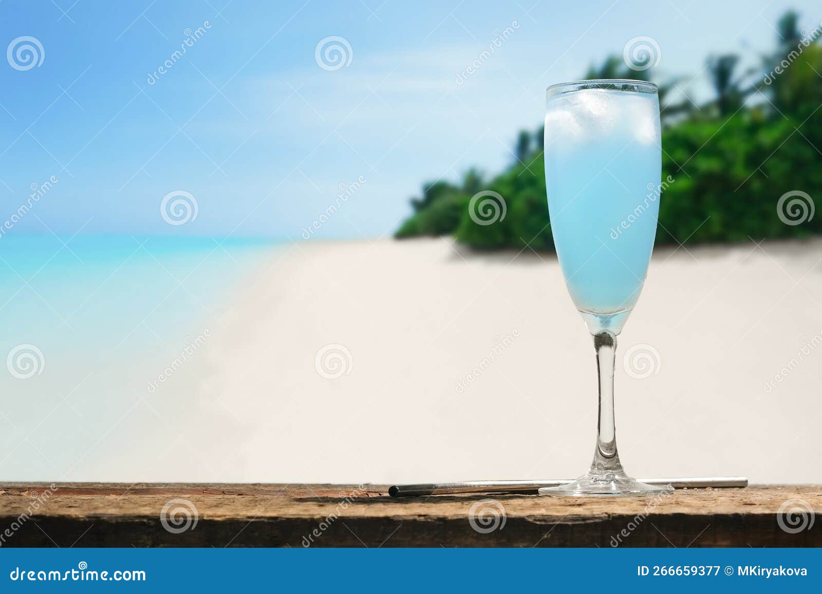 Blue Lagoon Alcoholic Cocktail Glass Of Summer Cocktail On Tropical