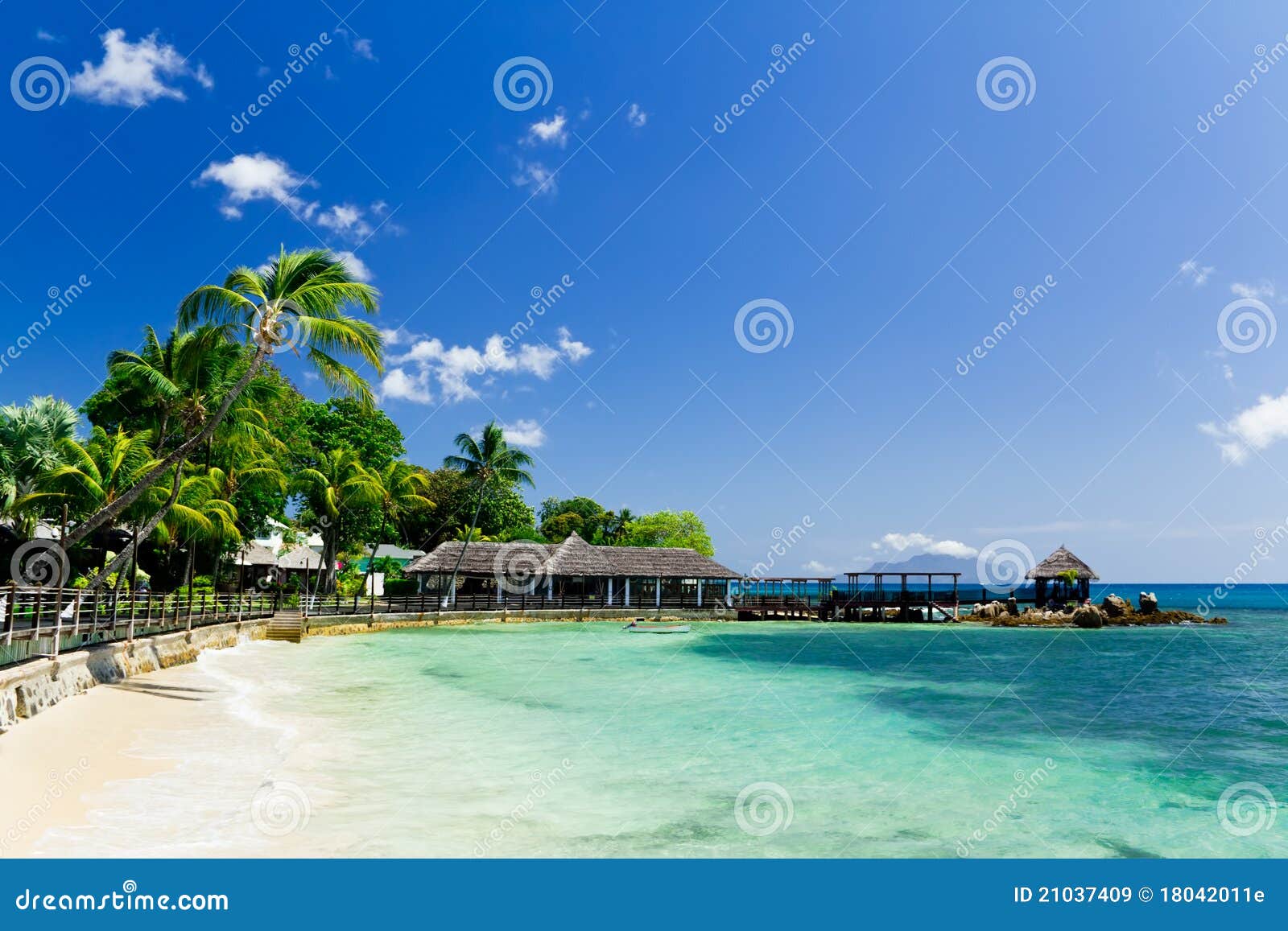 Blue Lagoon and a Pier in Tropical Resort Stock Image - Image of green ...