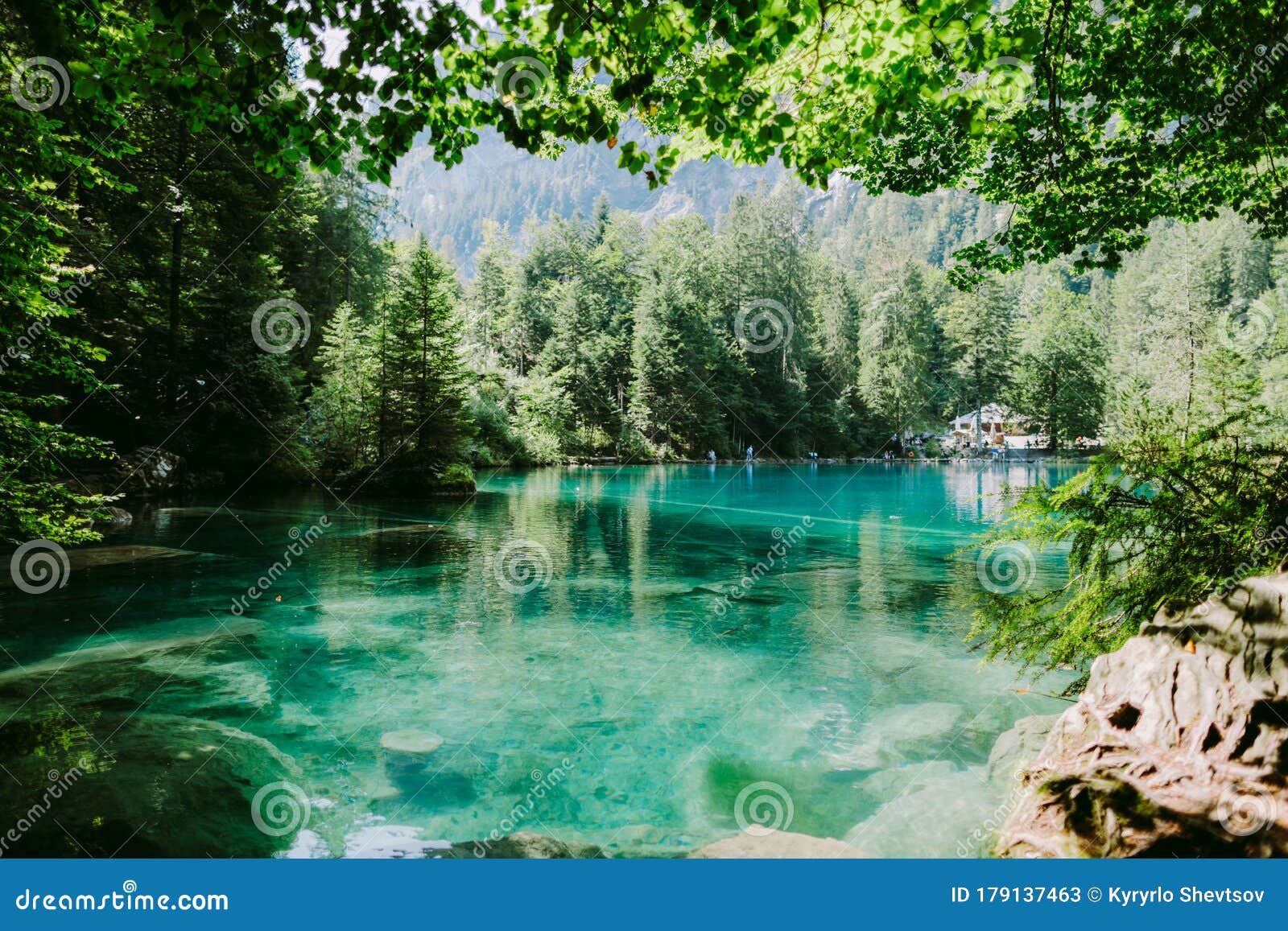 Blue lake in switzerland stock image. Image of alpine - 179137463