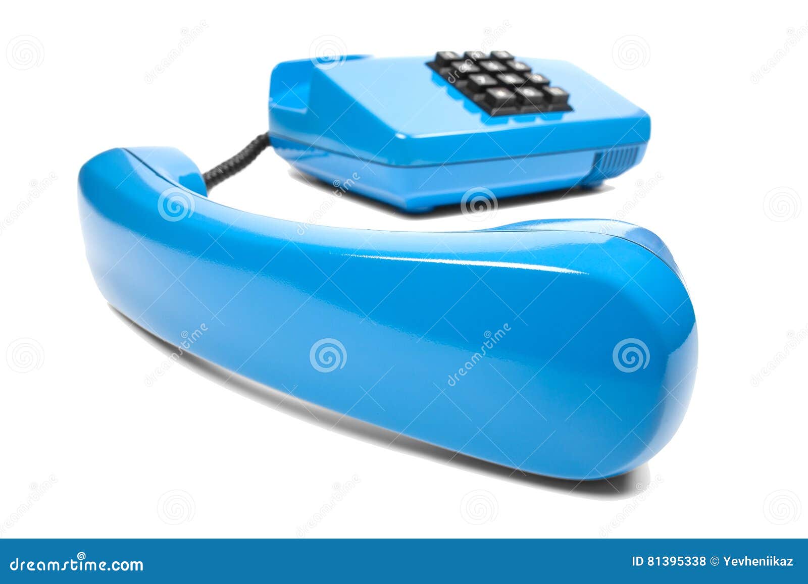 Blue Landline Phone on a Isolated White Background Stock Photo - Image ...