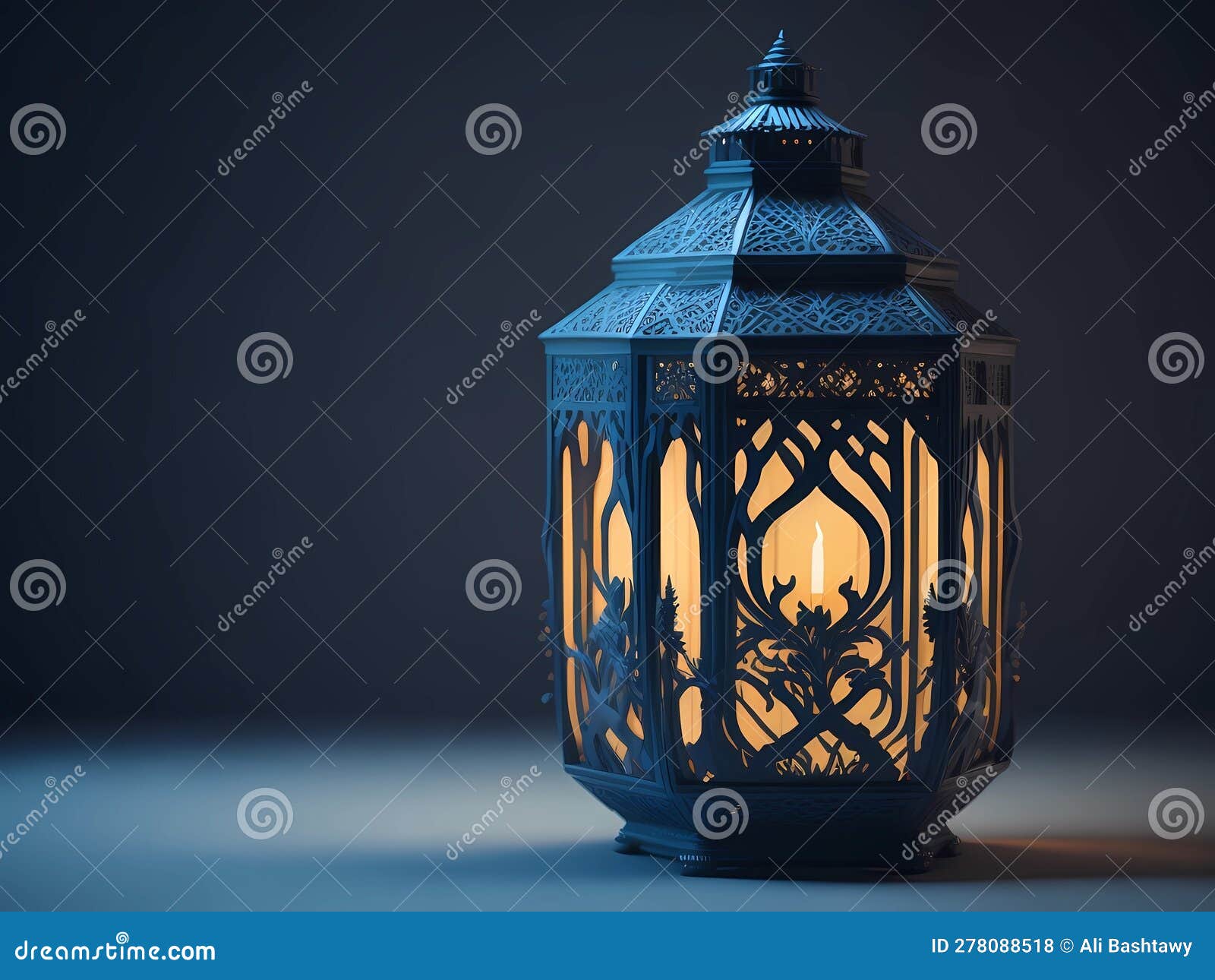 A Blue Lantern with the Light on with Blue Background Stock ...