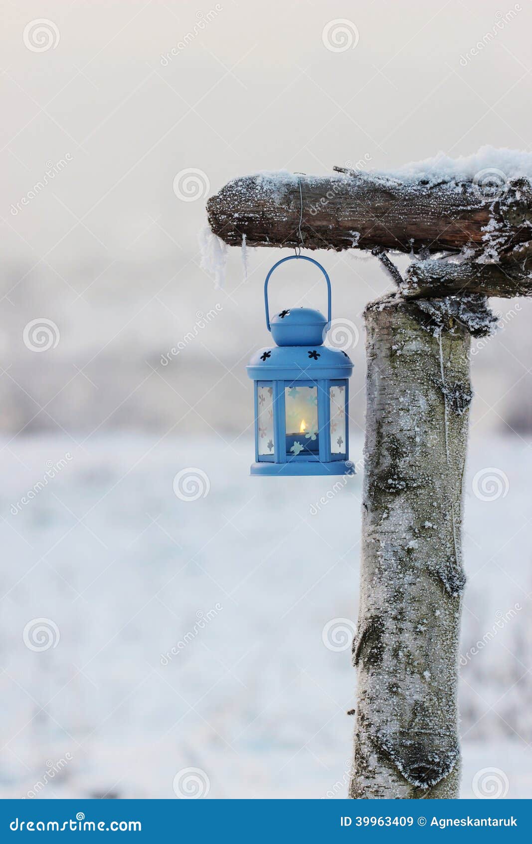 Blue Lantern in Winter Scenery Stock Image - Image of rough, light ...