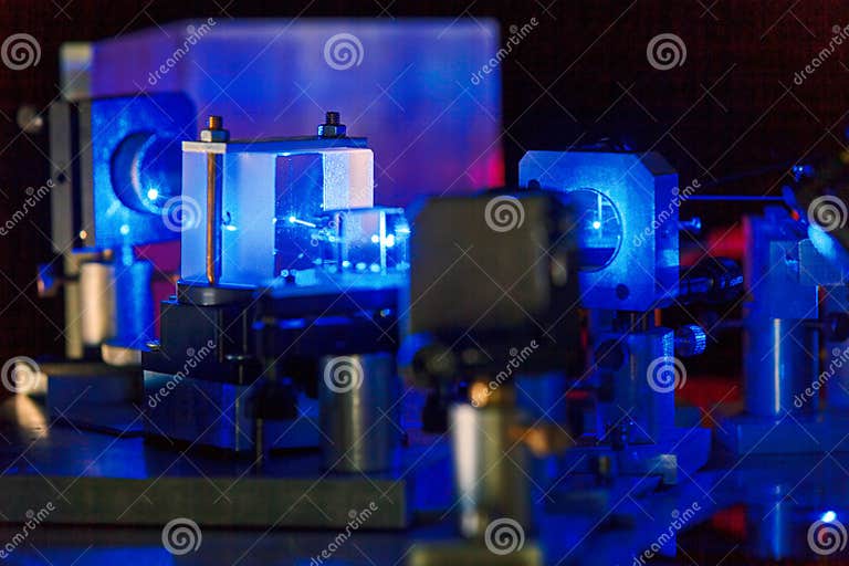 Blue Laser in a Quantum Optics Lab. Stock Image - Image of college ...