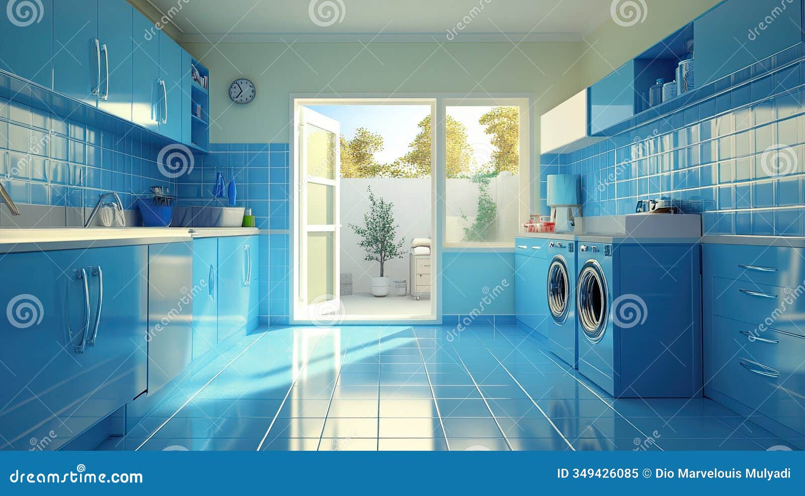Blue Laundry Room Interior Design Stock Illustration - Illustration of ...
