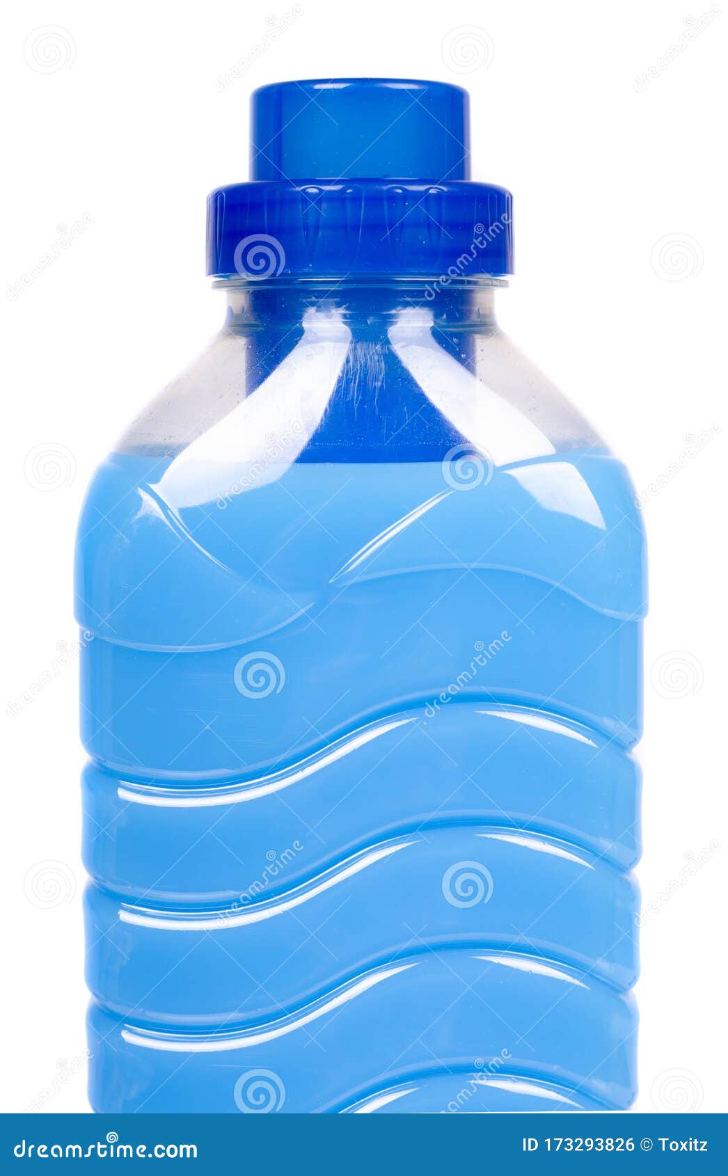 Blue Laundry Softener in Plastic Bottle. Isolated on White Stock Photo ...