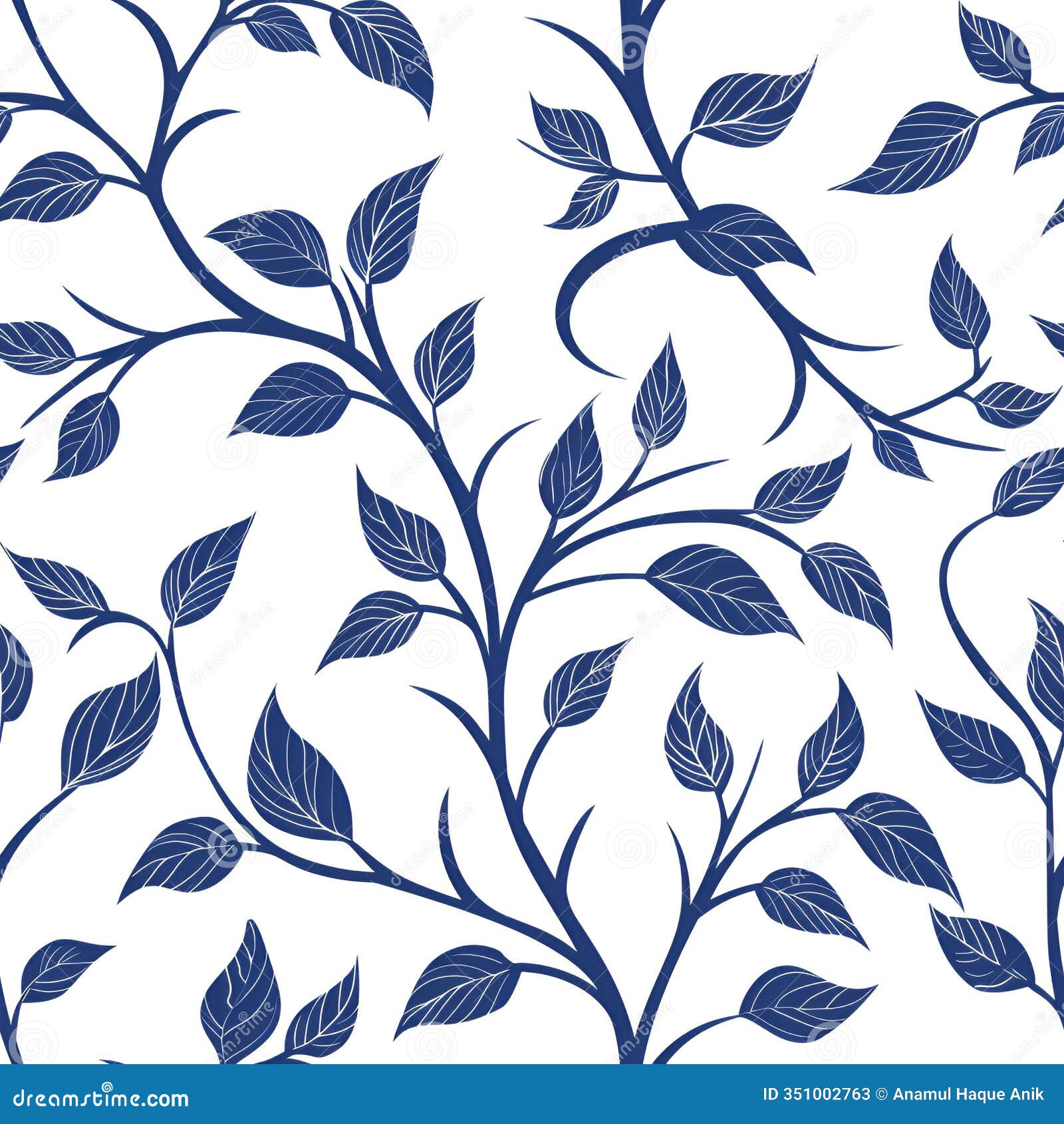 Blue Leaf Pattern on White Background Stock Illustration - Illustration ...