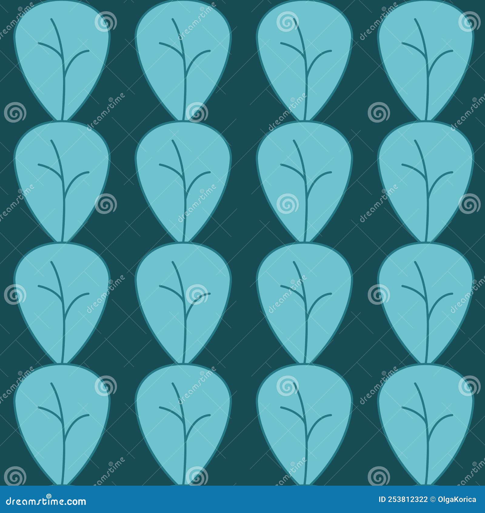 Blue Leaf Seamless Pattern Cute Flat Hand Drawn Background for Design ...