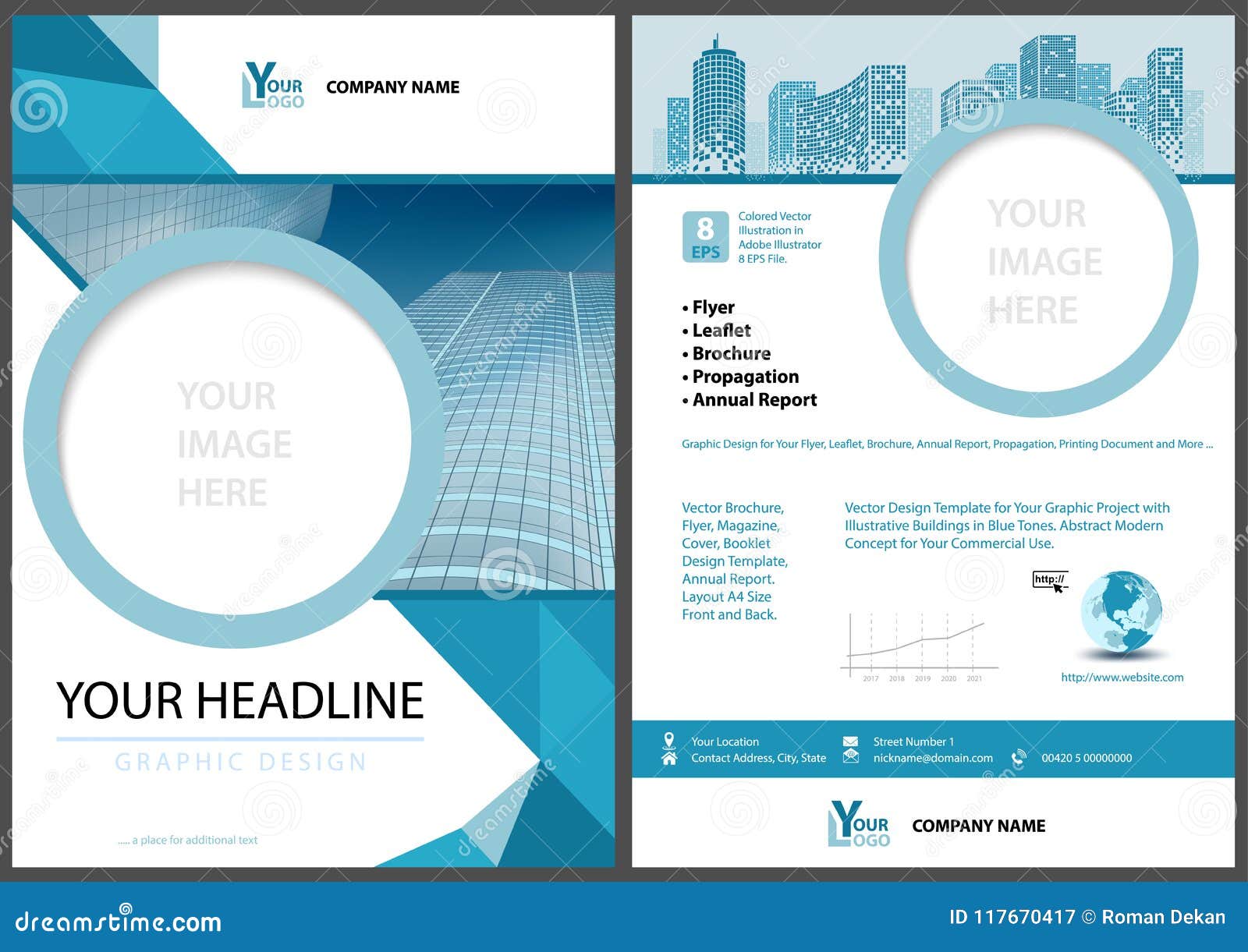 Blue Leaflet Template with Geometric Elements Stock Vector ...