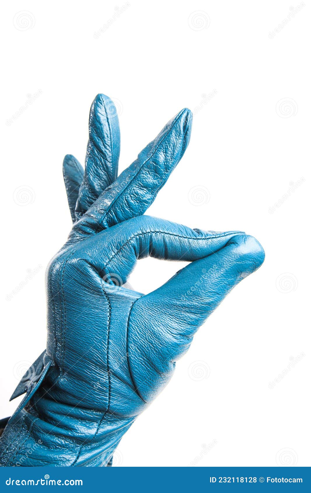 Blue Leather Gloves Worn on Hand Isolated on White Background Stock ...