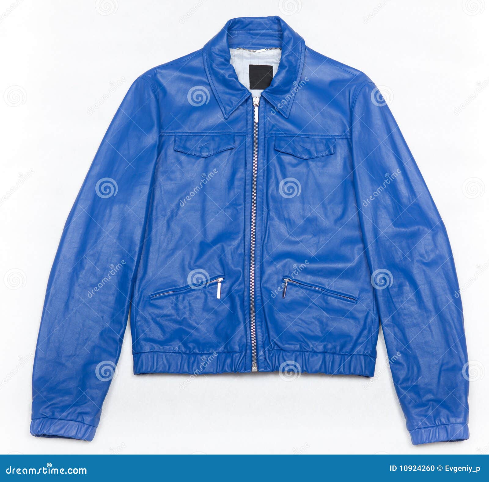 Blue Leather Jacket with Zipper Stock Photo - Image of fashion ...