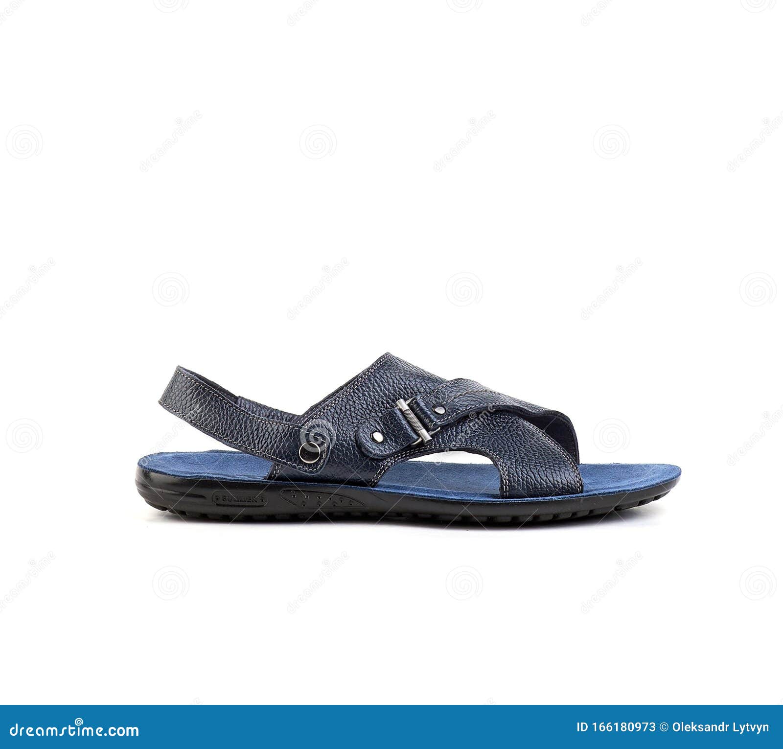 Blue Leather Male Sandals on a White Background, Isolate Stock ...