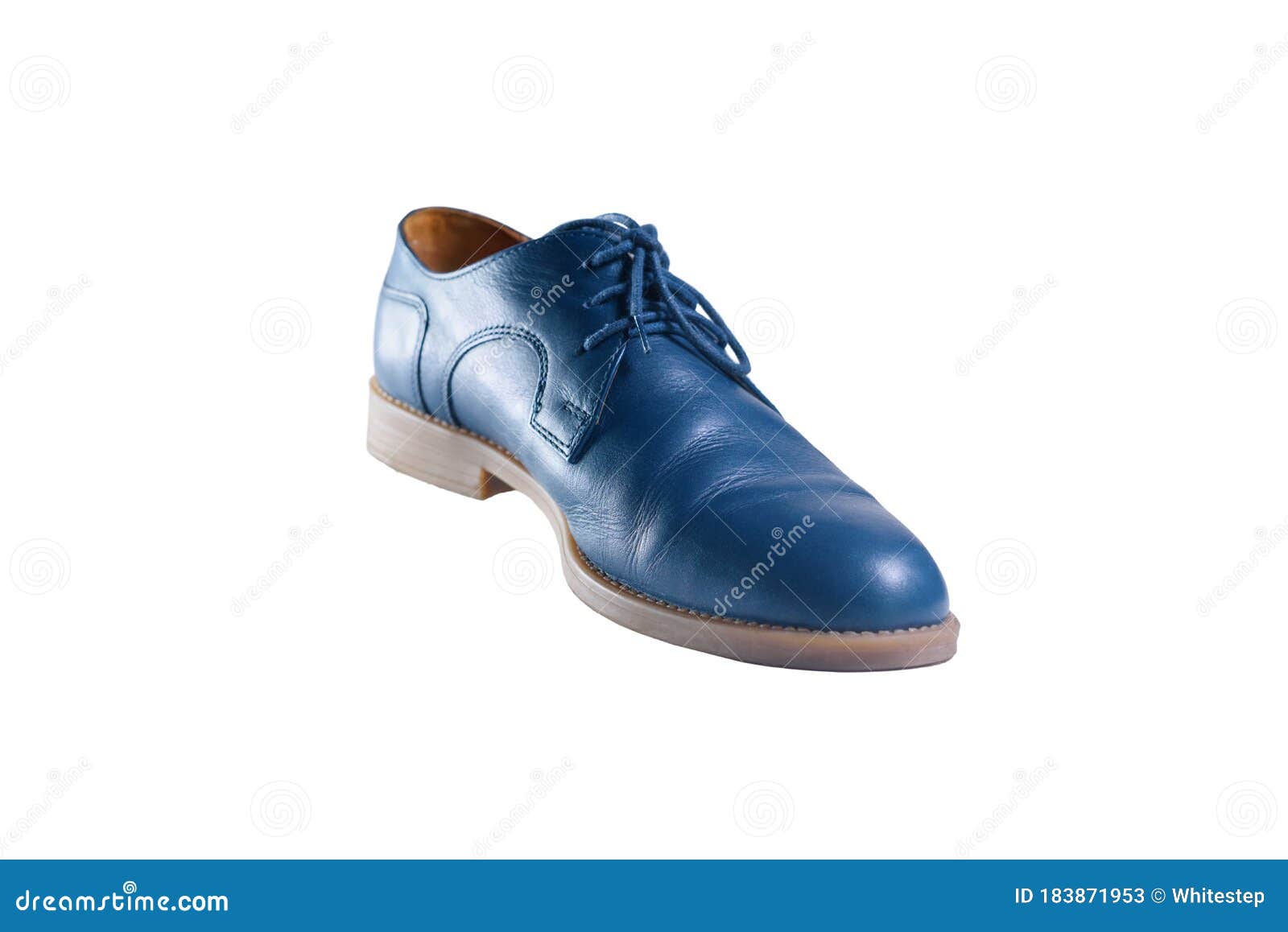 Blue Leather Shoes in Perspective and Isolated on White Stock Image ...