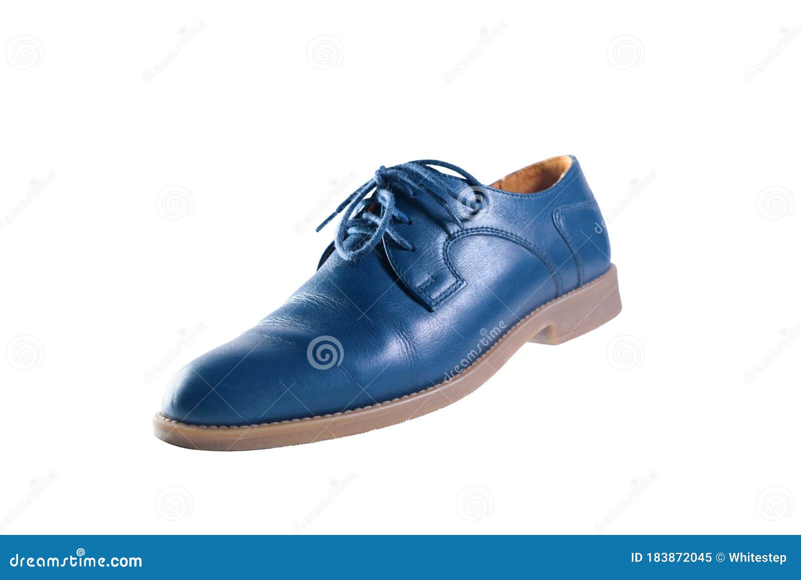 Blue Leather Shoes in Perspective and Isolated on White Stock Image ...