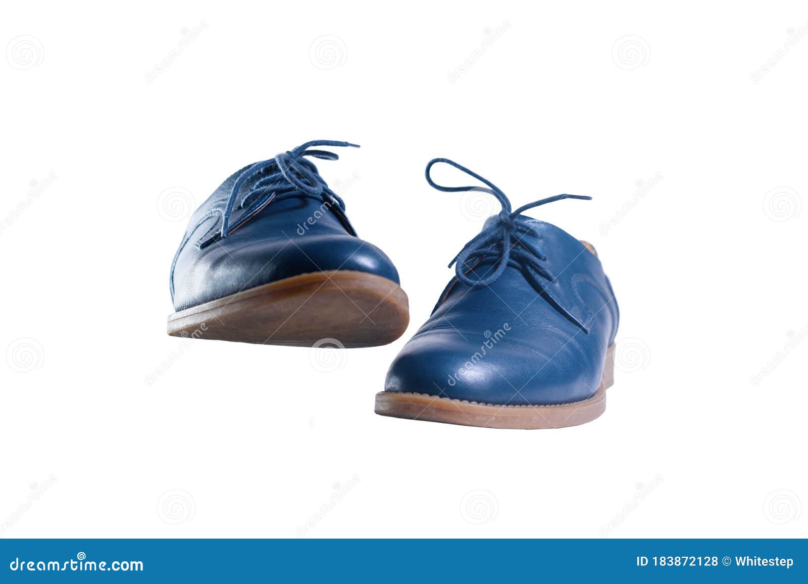 Blue Leather Shoes in Perspective and Isolated on White Stock Photo ...