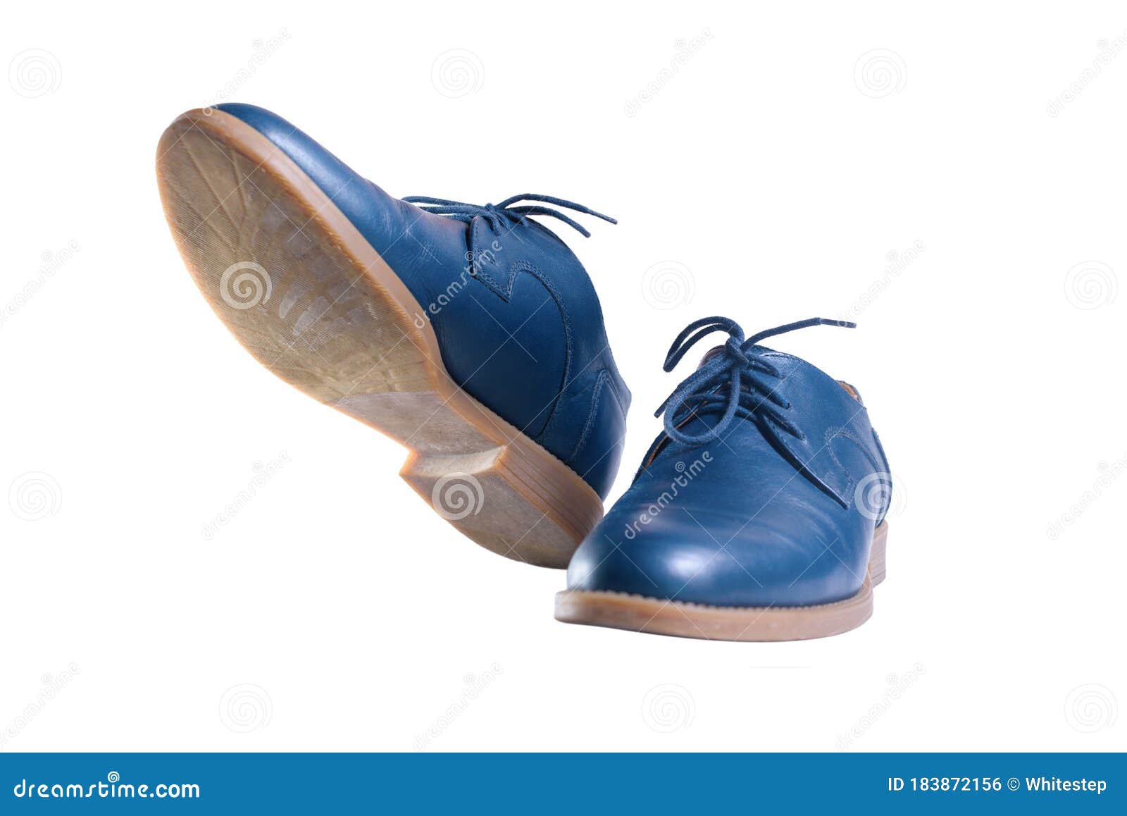 Blue Leather Shoes in Perspective and Isolated on White Stock Photo ...