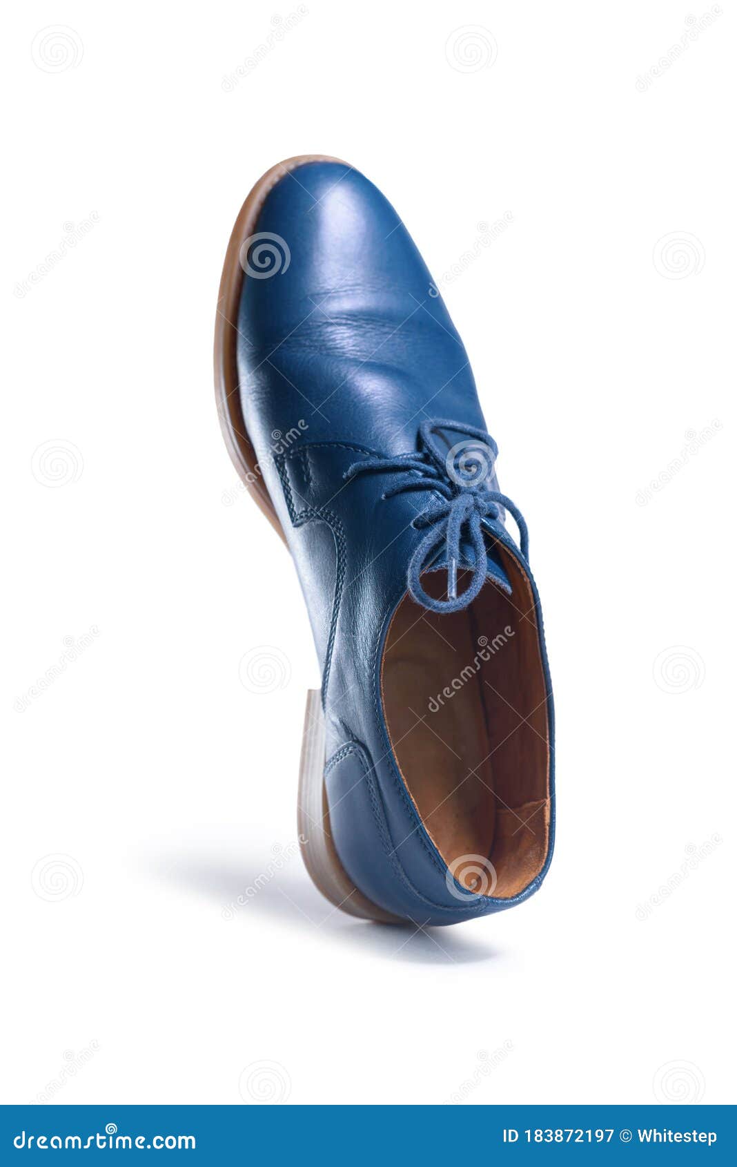 Blue Leather Shoes in Perspective and Isolated on White Stock Image ...