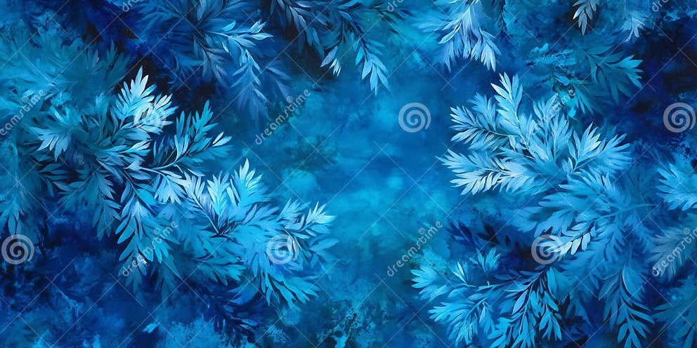 Blue Leaves Bordering Textured Surface, Forming Refined Botanical ...