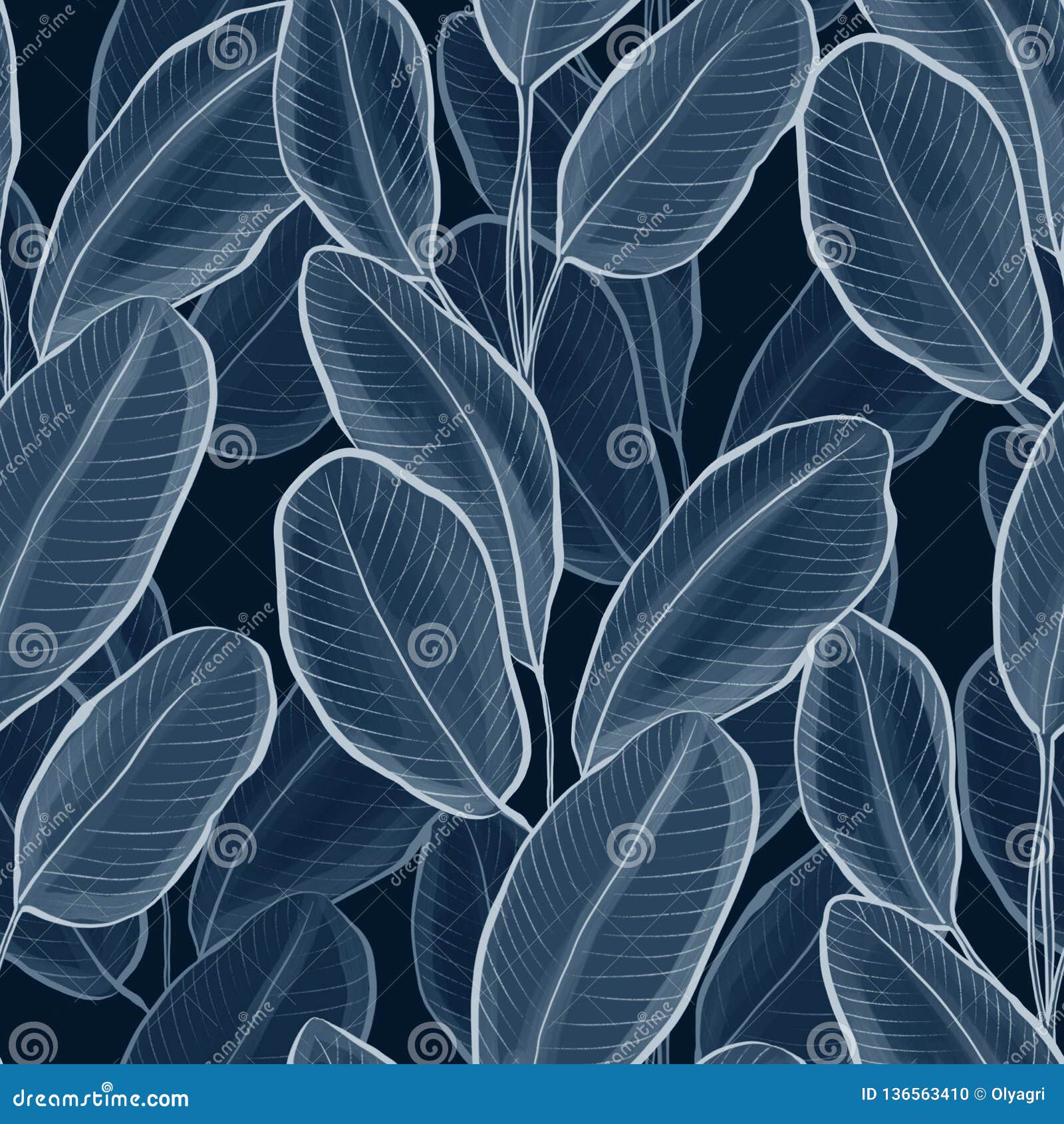 Blue Leaves Seamless Pattern Stock Illustration - Illustration of ...