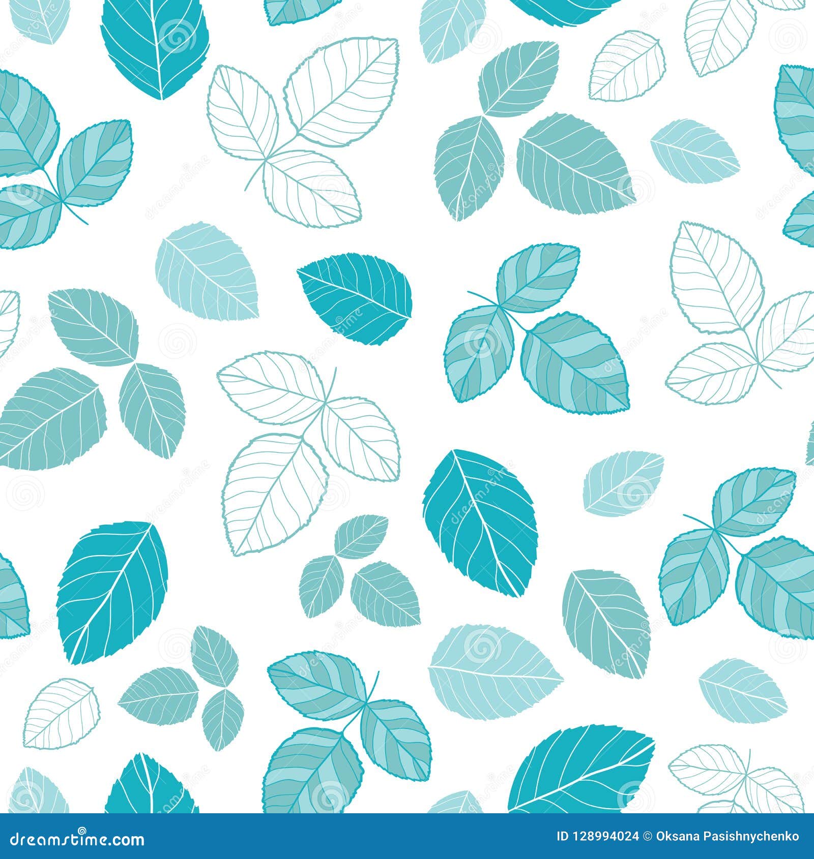 Blue Leaves Vector Seamless Pattern. Stock Vector - Illustration of ...