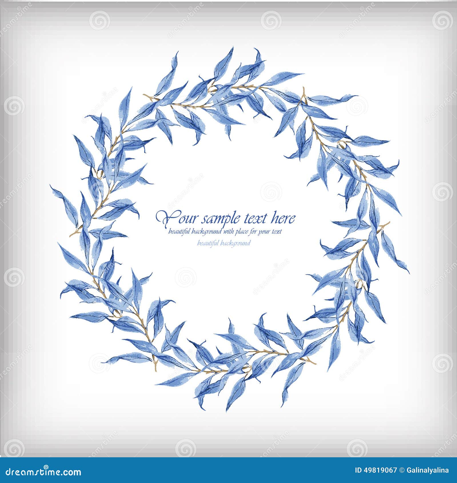 Blue Leaves Vector Watercolor Frame Stock Illustration - Illustration ...