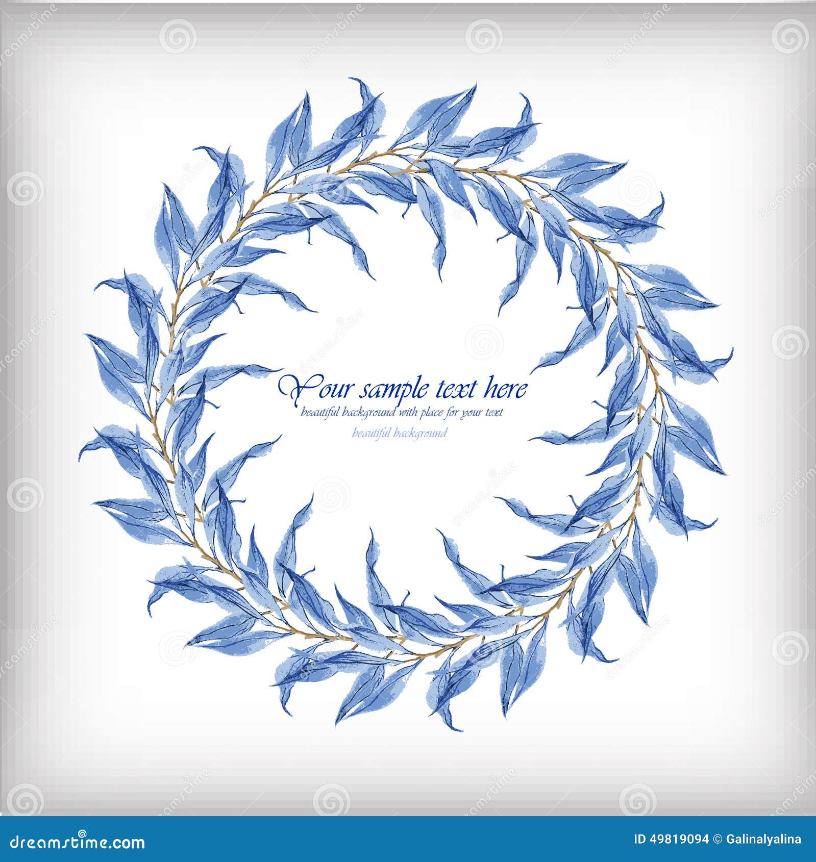 Blue Leaves Vector Watercolor Frame Stock Vector - Illustration of ...