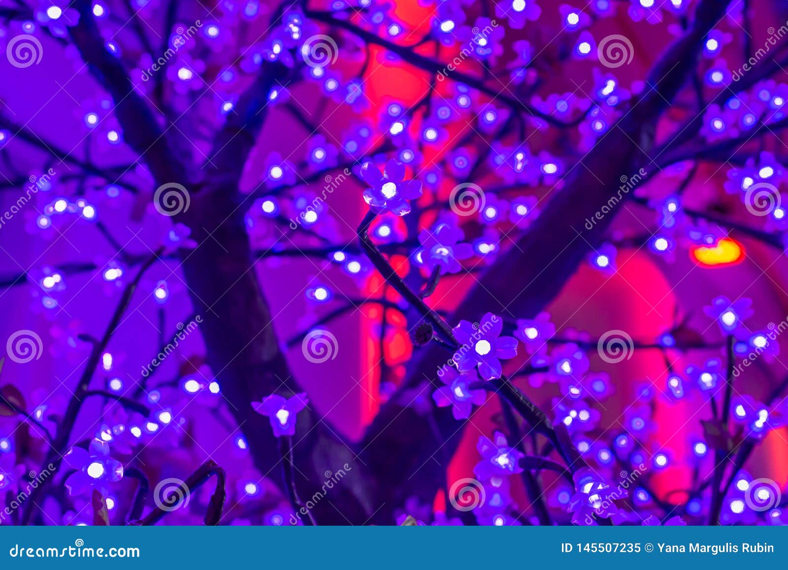 Led Light Sakura Artificial Flower on Tree at Night Stock Image - Image ...
