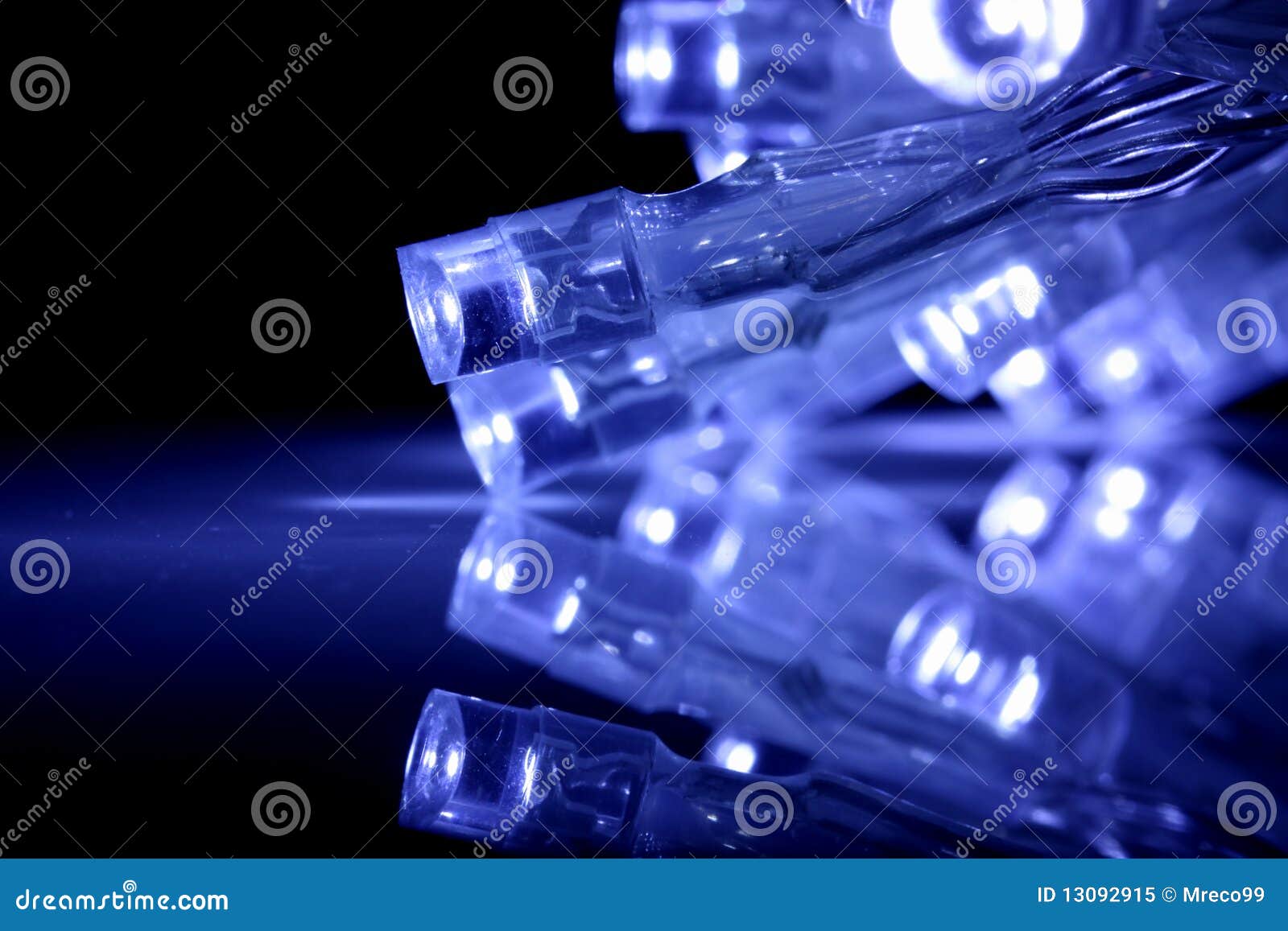 Blue LED Lights Closeup with Reflection Stock Image - Image of light ...