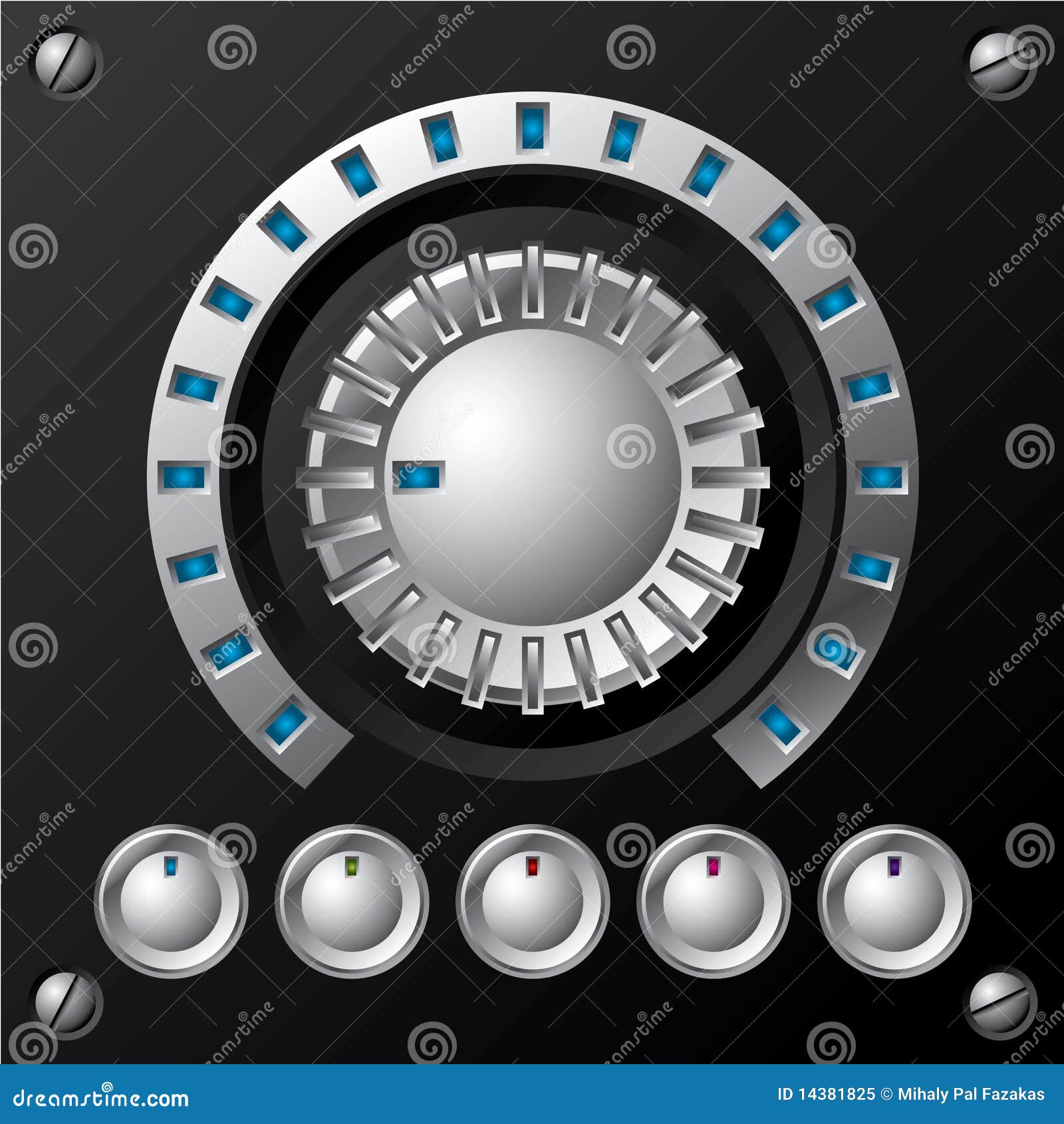 Blue led volume knob stock vector. Illustration of knob - 14381825