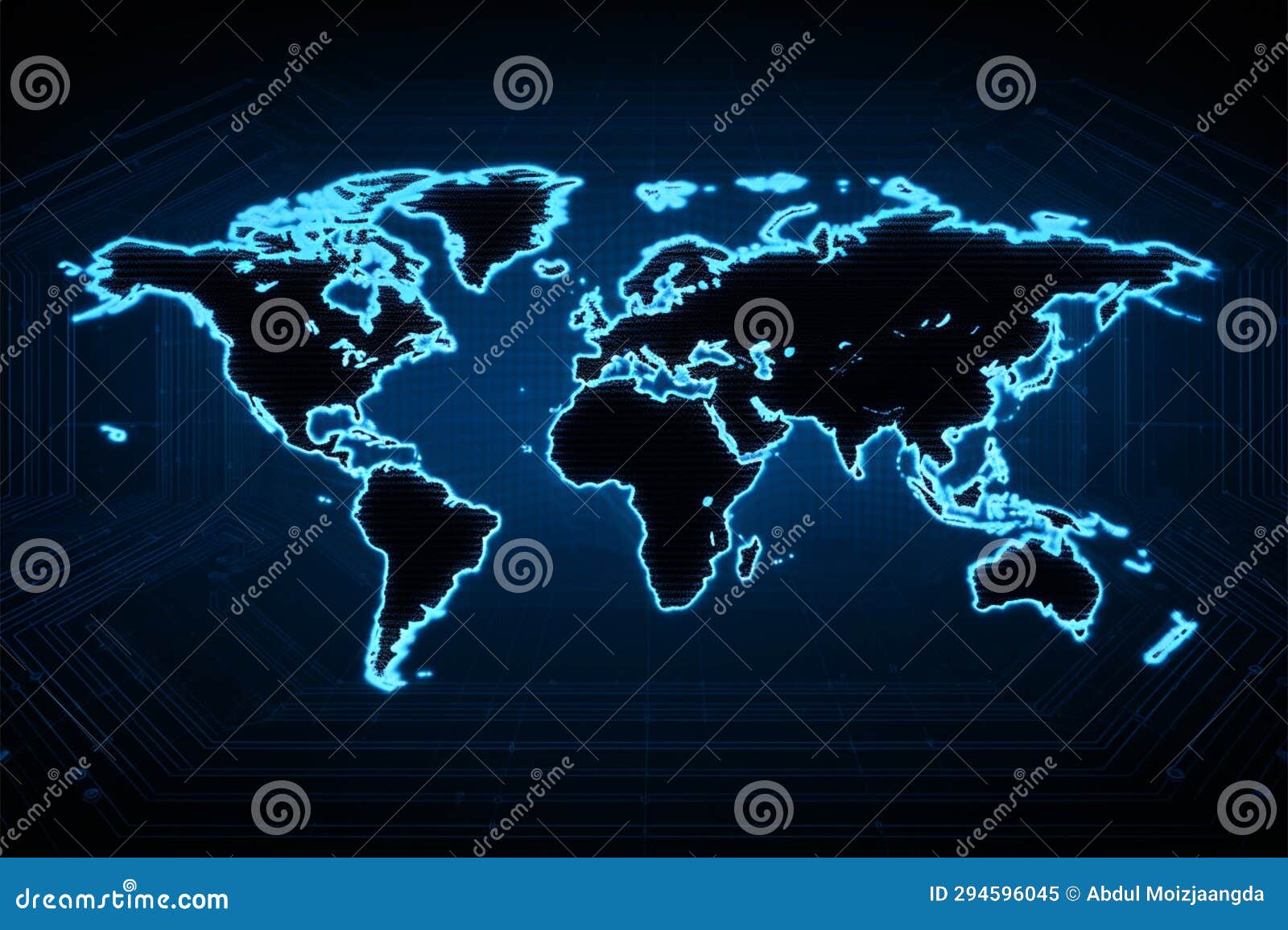 Blue LED Wall Texture Featuring an Abstract Global Map Display Stock ...