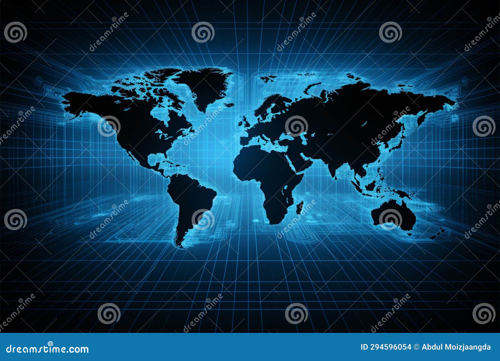 Blue LED Wall Texture Featuring an Abstract Global Map Display Stock ...