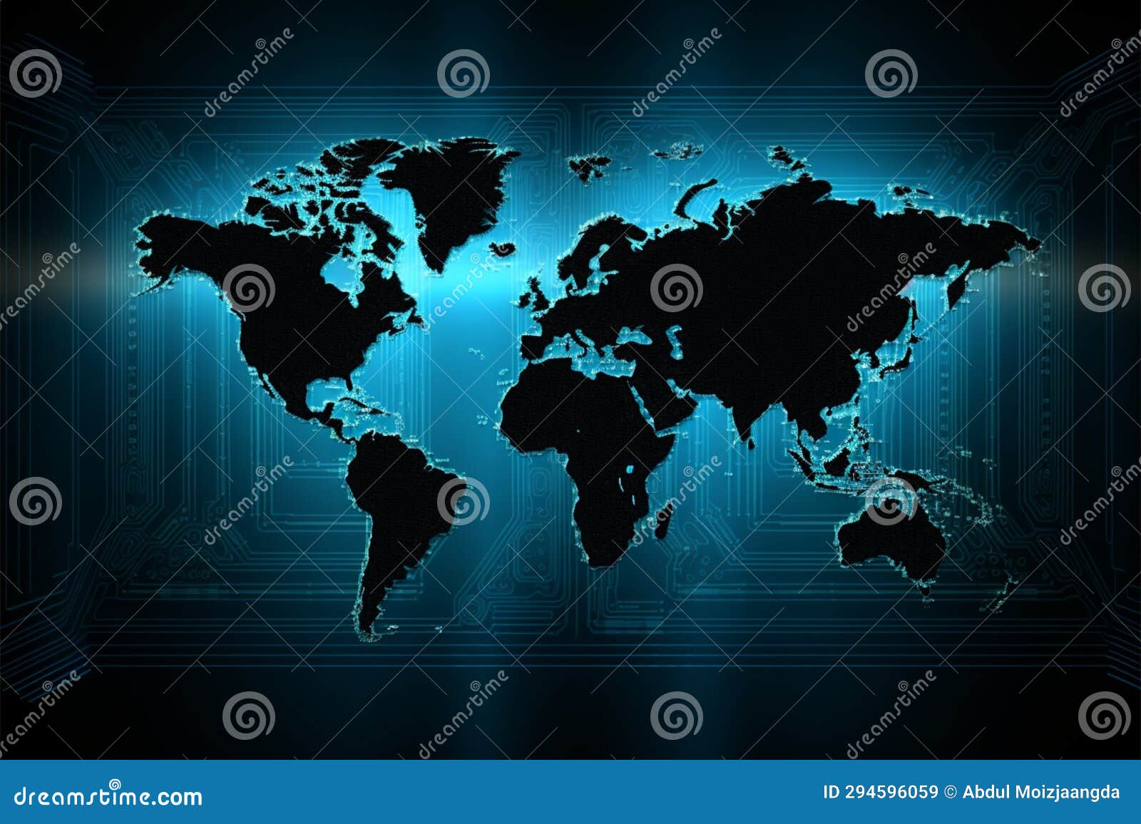 Blue LED Wall Texture Featuring an Abstract Global Map Display Stock ...