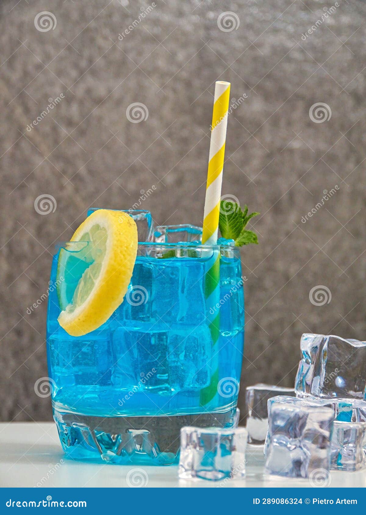 Blue Lemonade in a Glass with Ice Stock Photo - Image of beverage ...