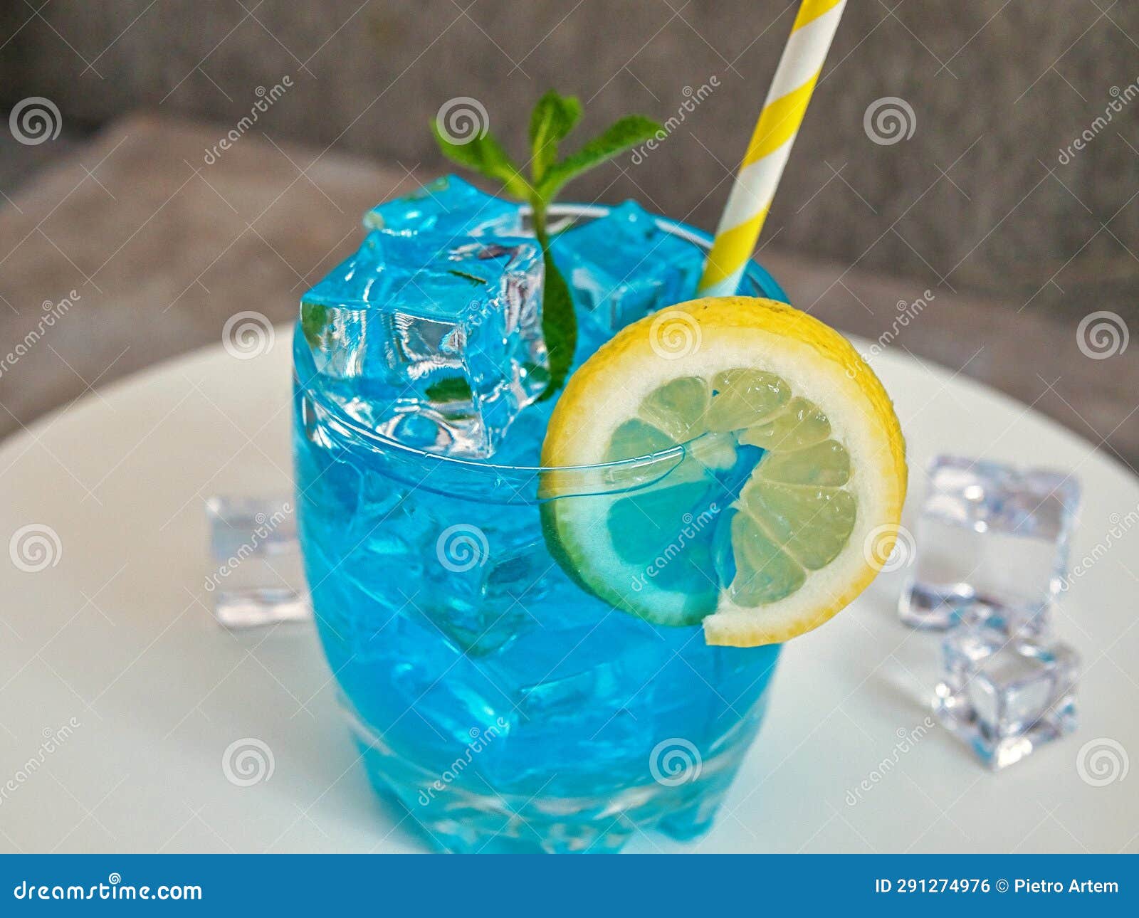 Blue Lemonade in a Glass with Ice Stock Photo - Image of sweet, water ...