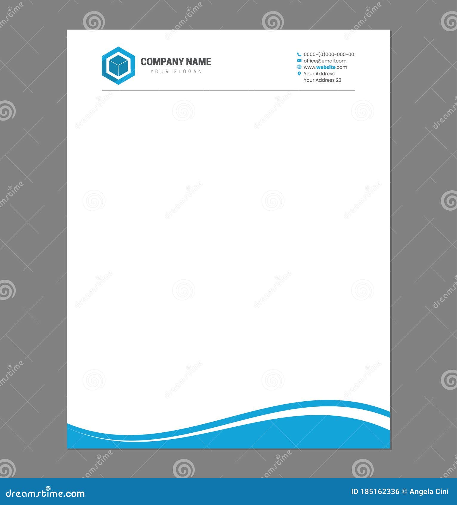 Blue Letterhead Template for Print with Square Logo Stock Vector ...