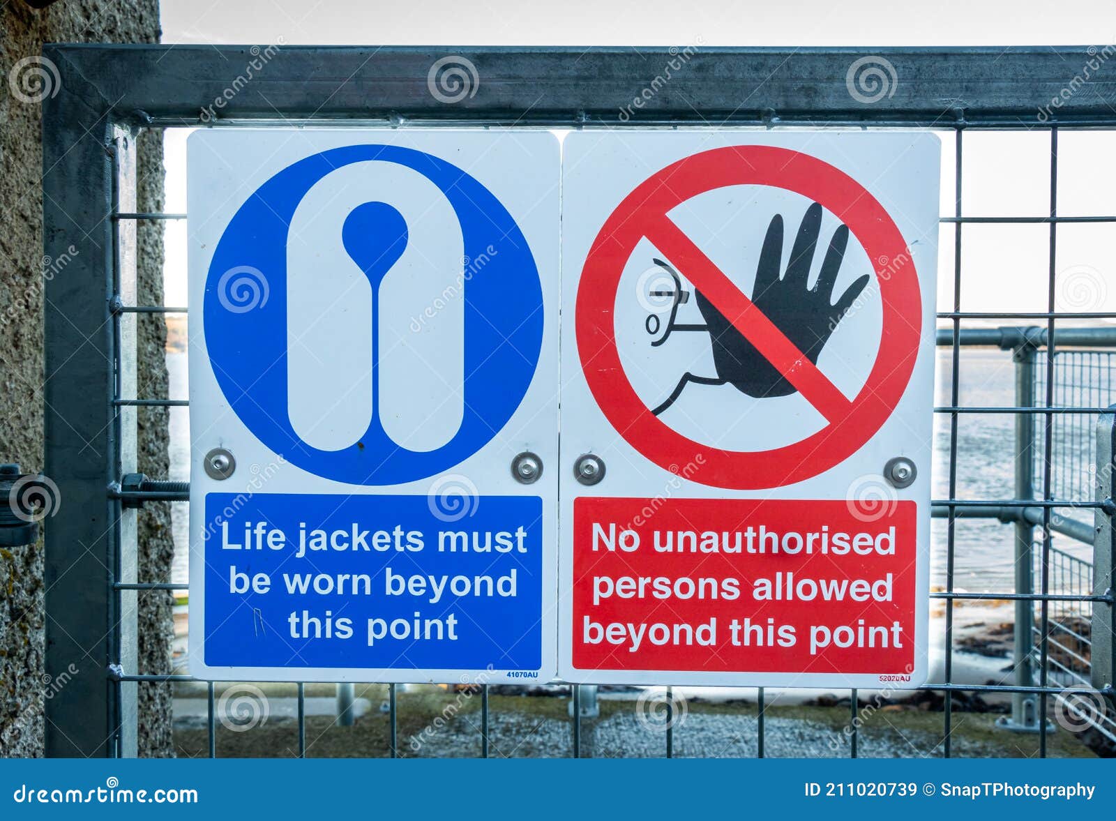 Blue Life Jackets Must Be Worn Beyond this Point Sign on a Metal Gate ...