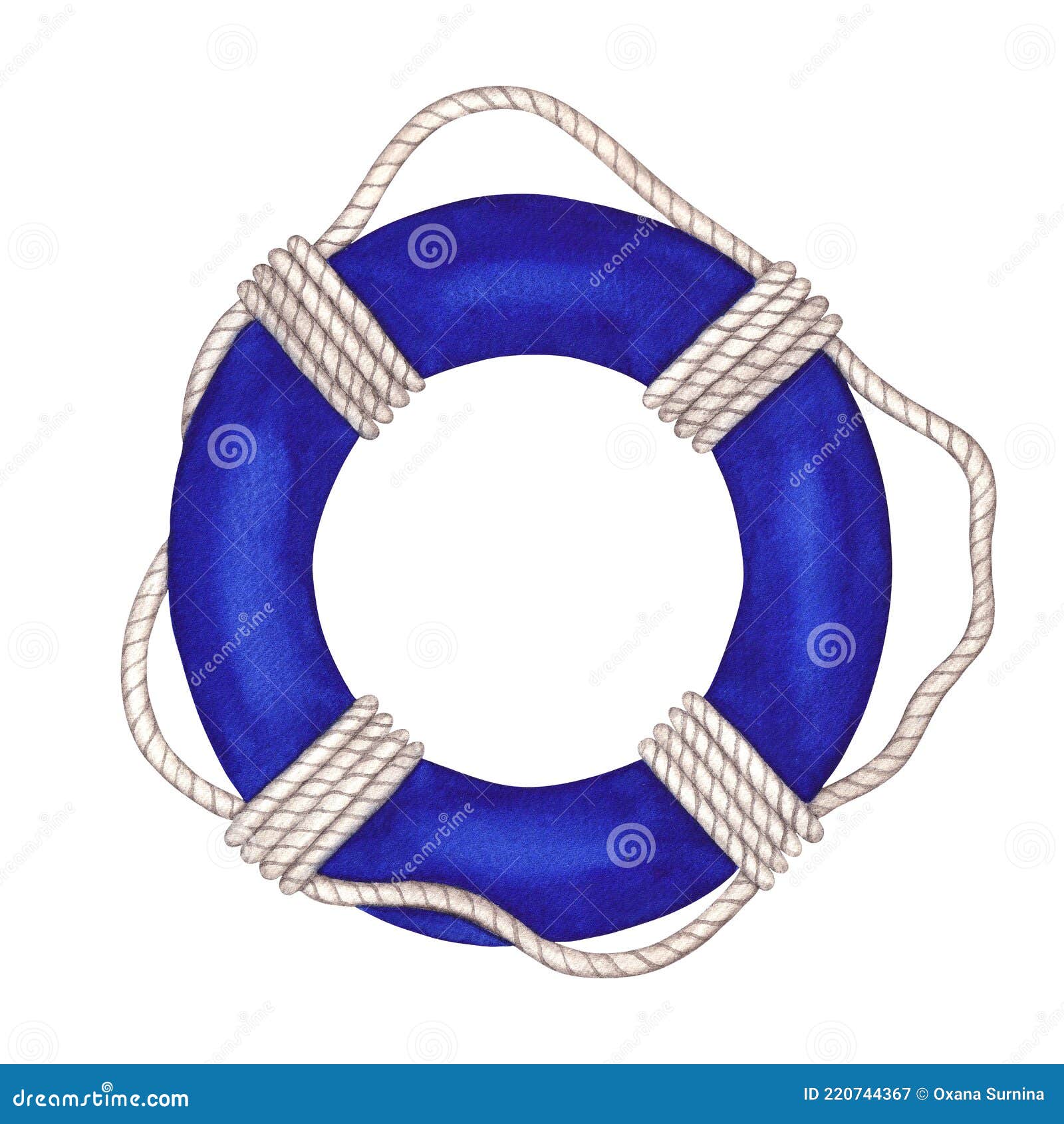 Blue Life Ring. Isolated Hand Painted Watercolor Illustrations on White ...