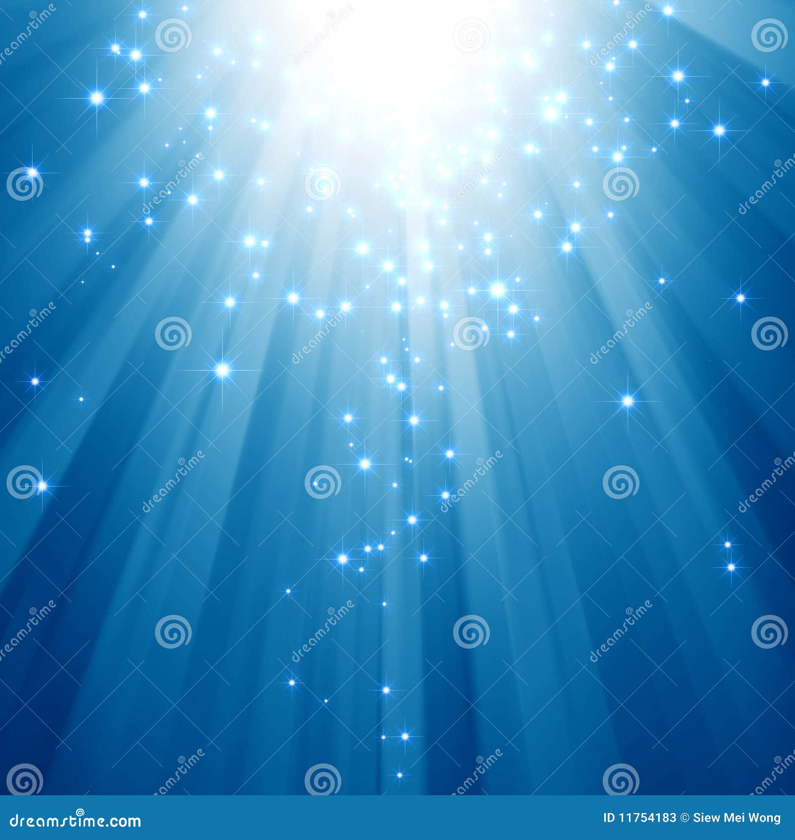 Blue Light Beams with Glitter Stars Stock Illustration - Illustration ...
