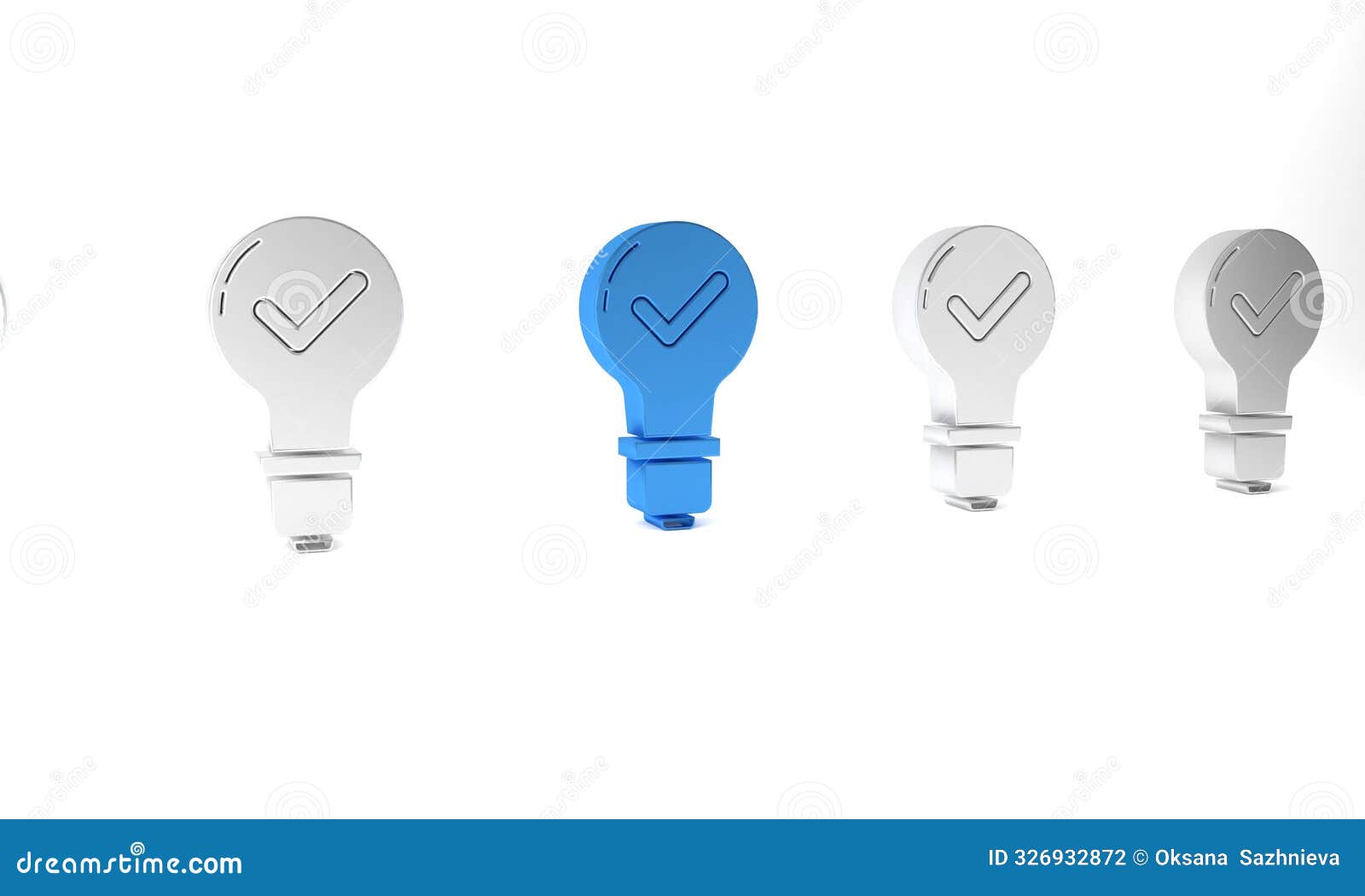 Blue Light Bulb and Check Mark Icon Isolated on White Background ...