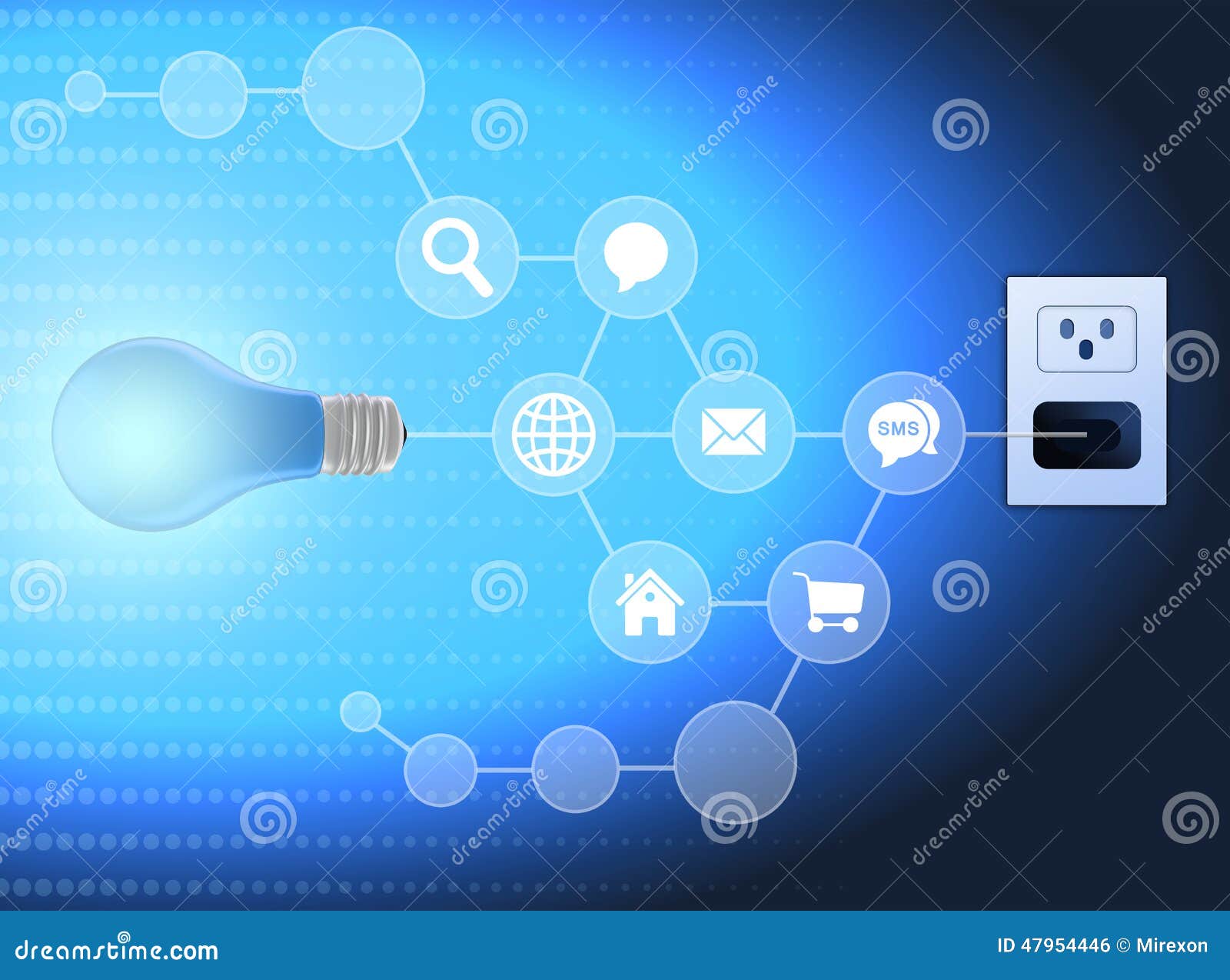 Blue Light Bulb Connected To a Network. Stock Illustration ...