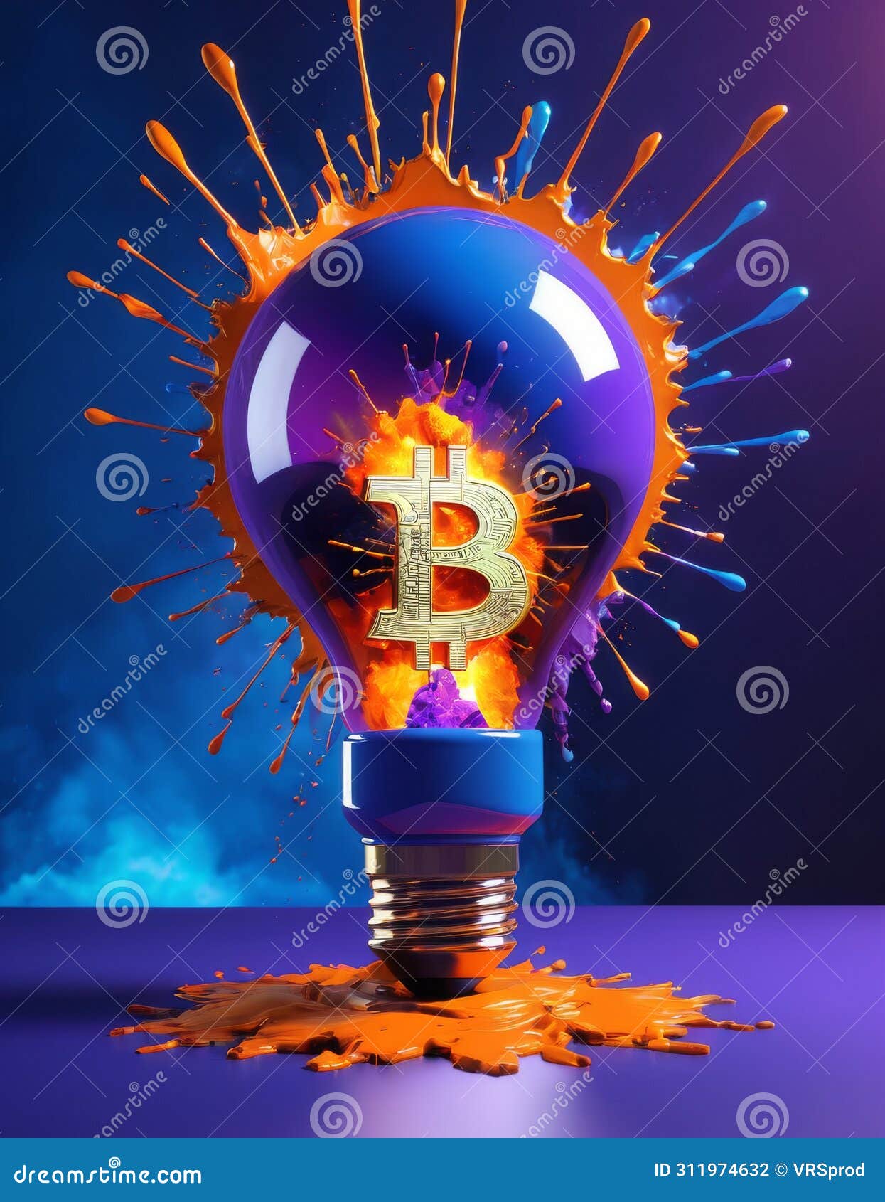 Exploding Bitcoin Concept stock photo. Image of futuristic - 311974632