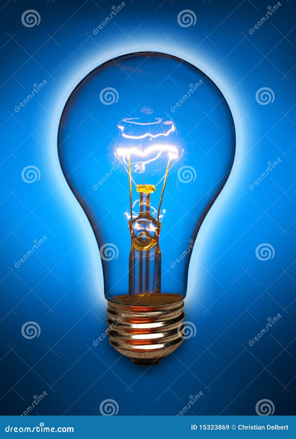 Blue light bulb with glow stock image. Image of tungsten - 15323869
