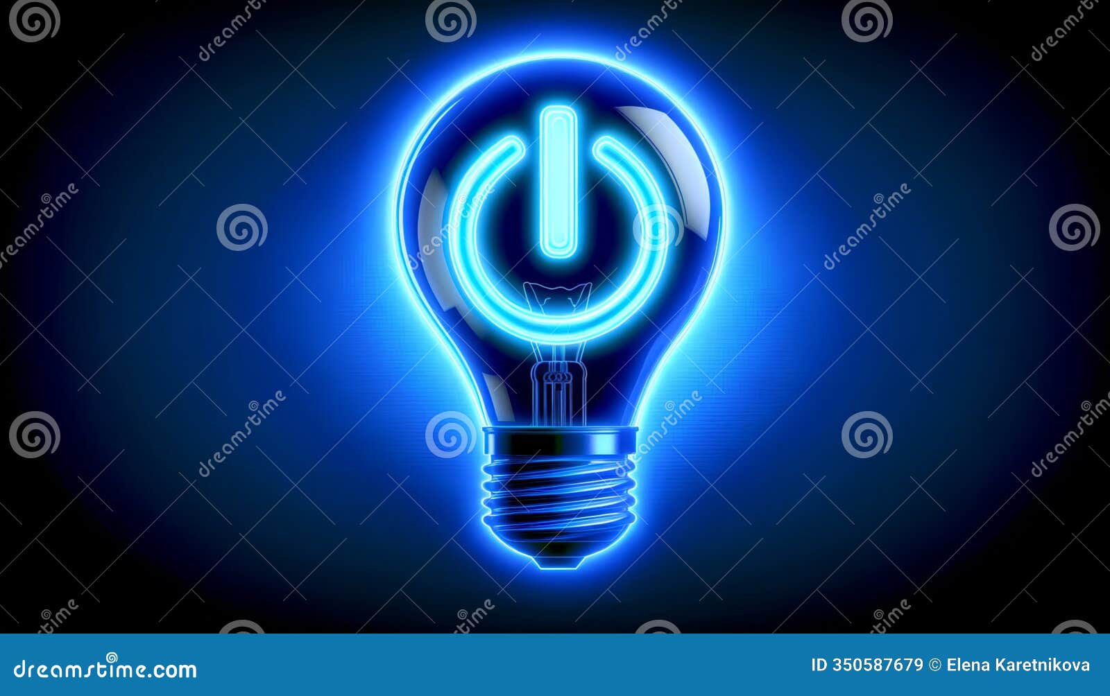 Blue Light Bulb with a Glowing Power Symbol, Signifying Ideas and ...